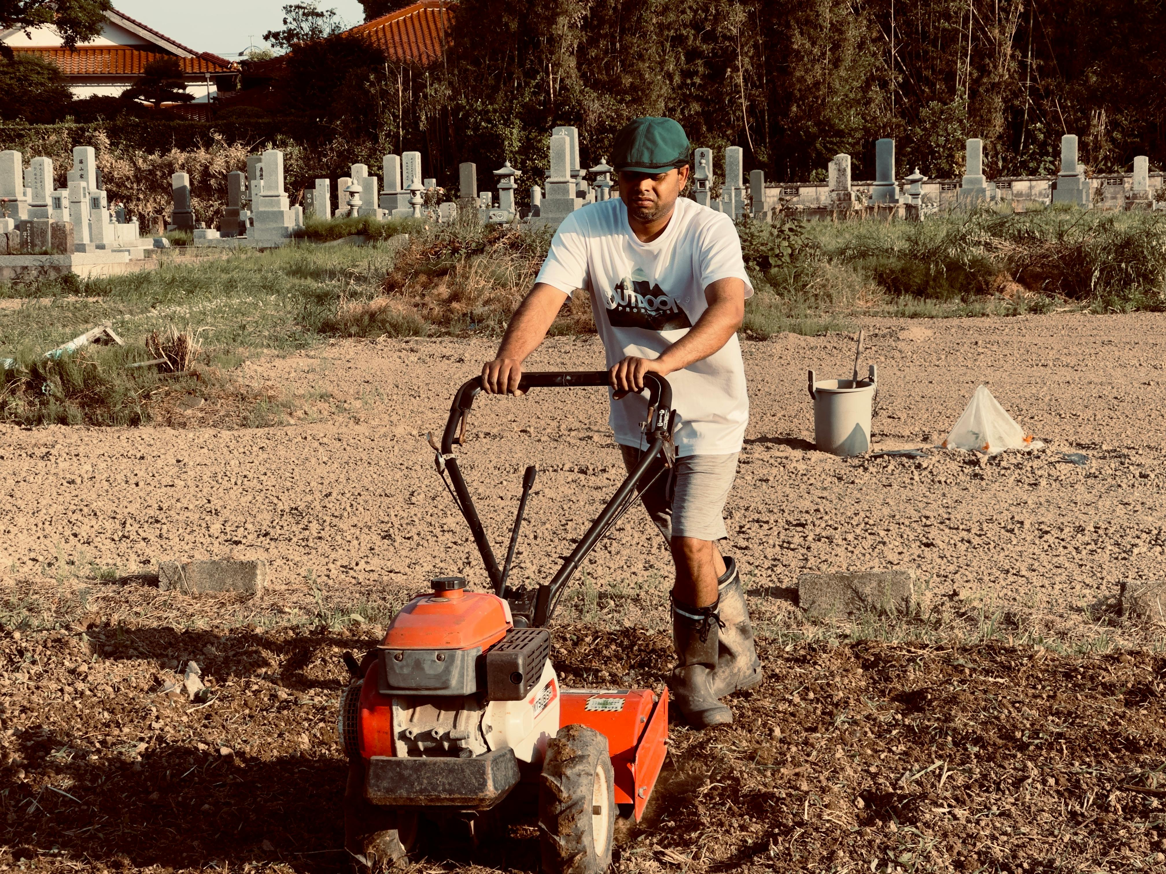 Man Using Lawn Mower in Rural Cemetery Setting · Free Stock Photo