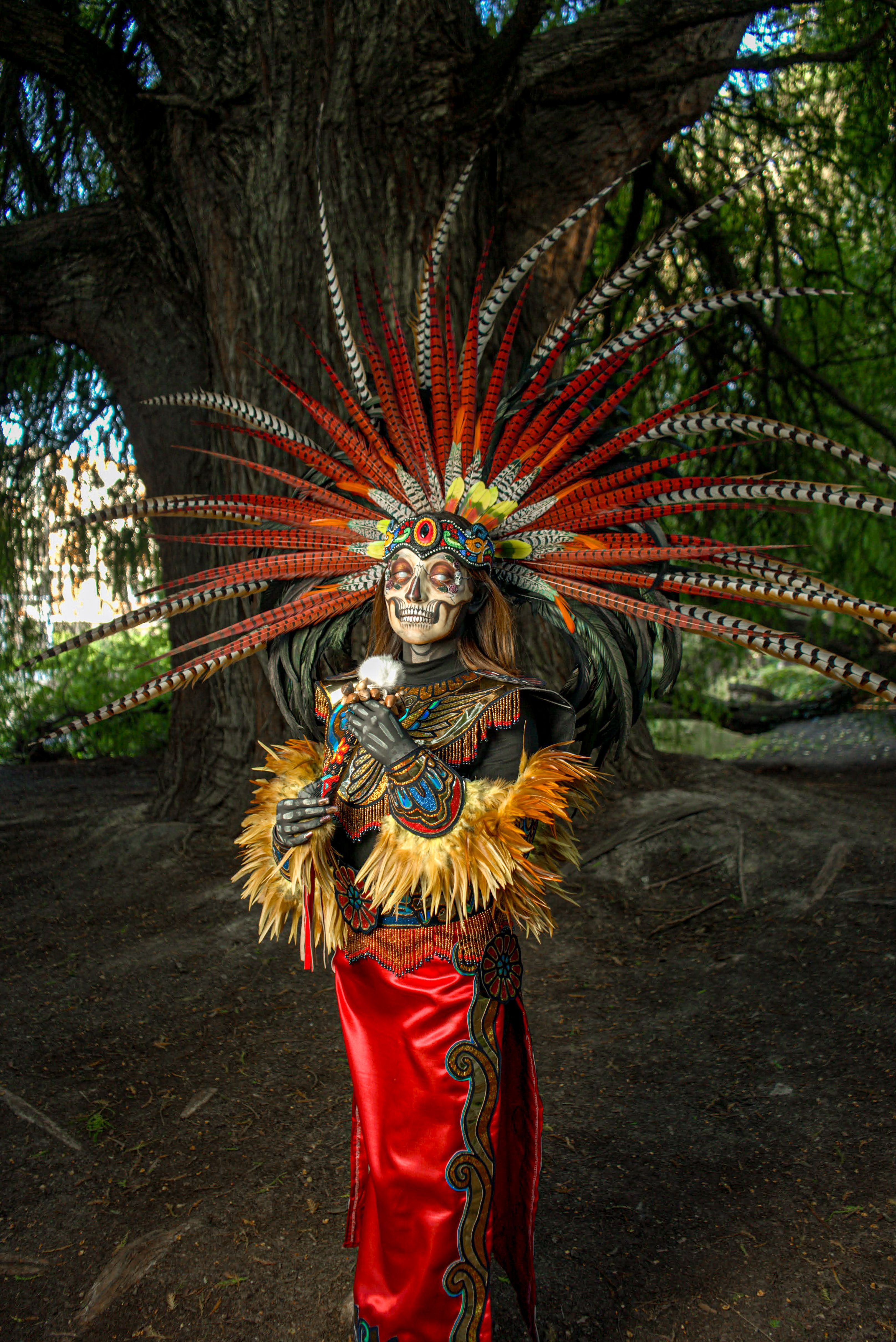Traje Tradicional Azteca En Un Entorno Forestal · Foto de stock gratuita