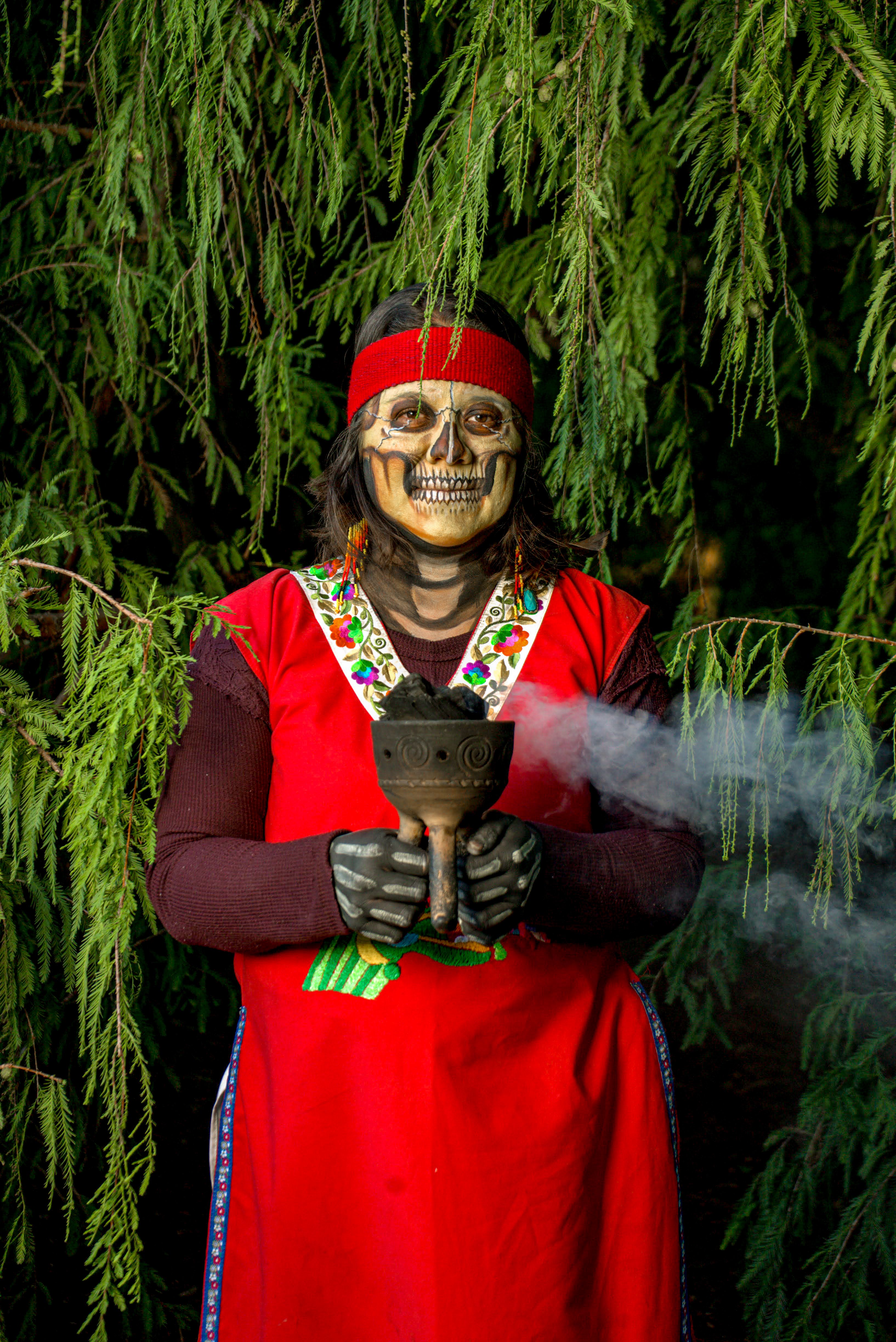 Traditional Ritual with Skull Makeup in Forest · Free Stock Photo