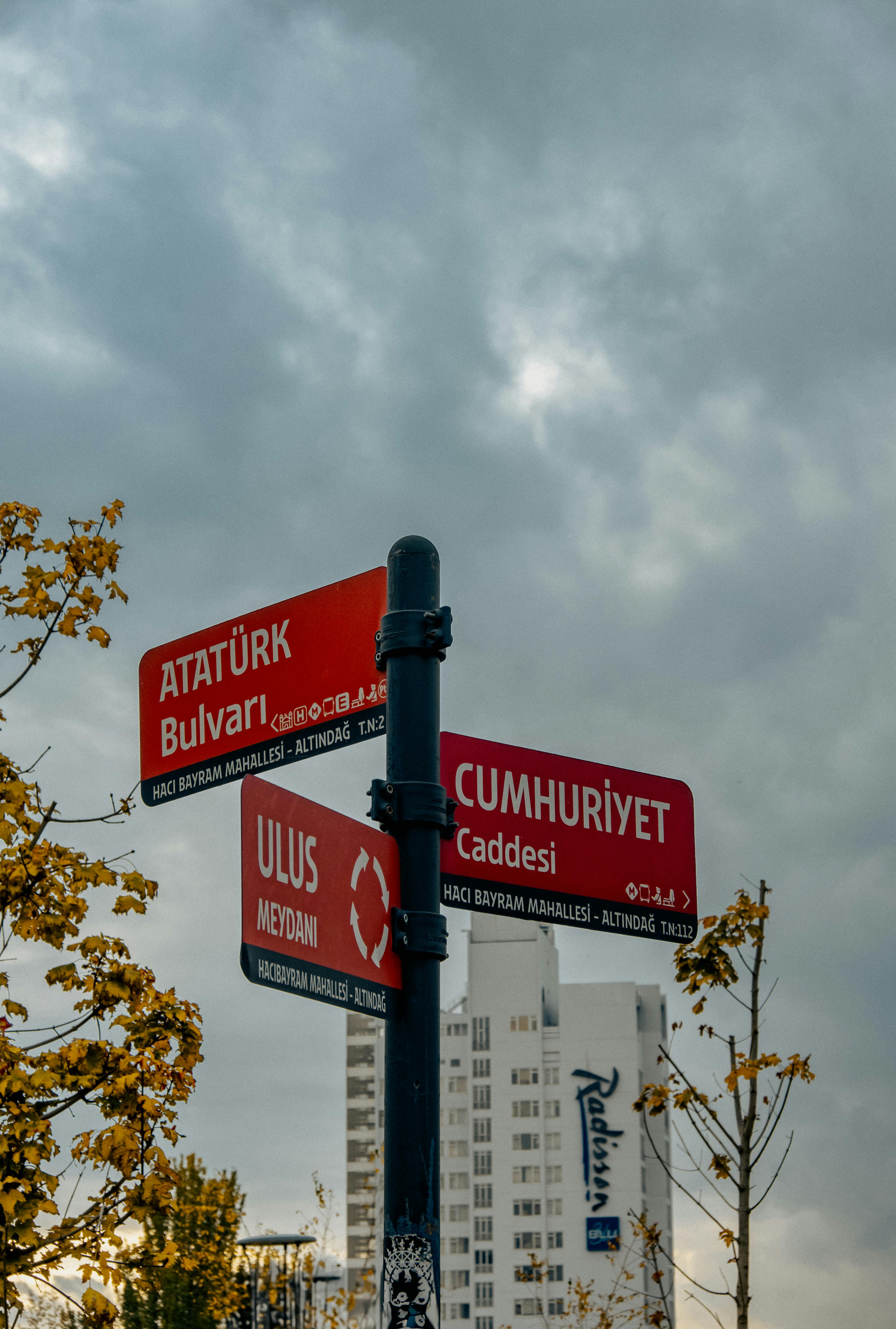 Street signs with cloudy sky in Ankara, Turkey · Free Stock Photo