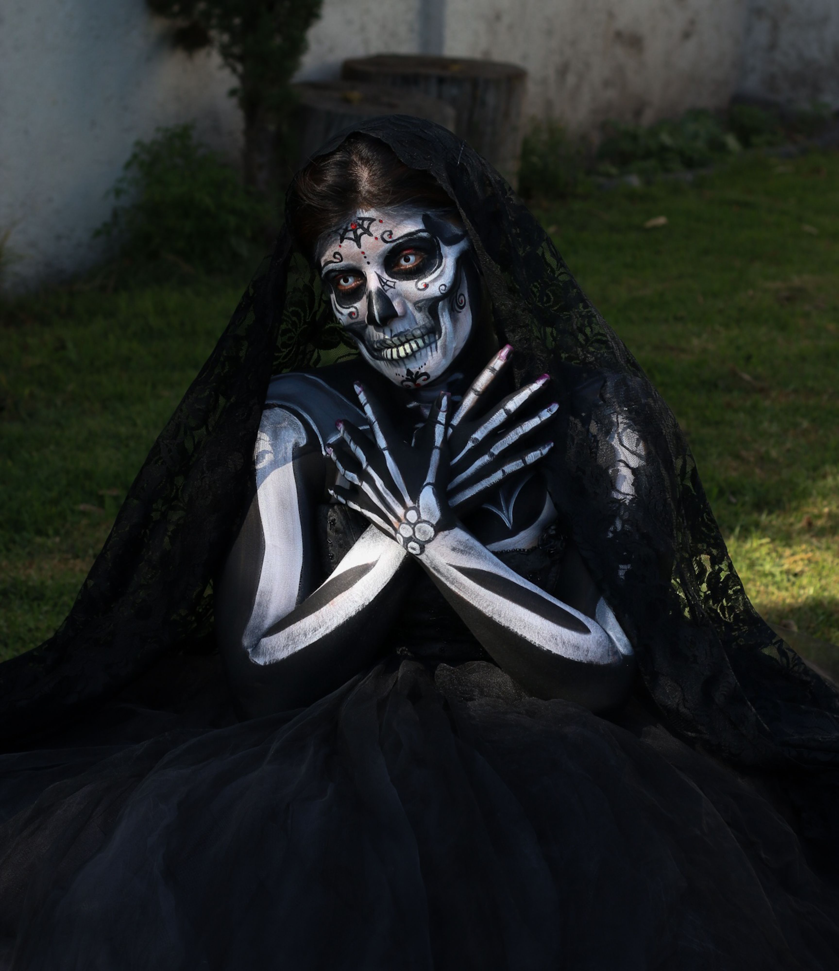 Halloween Skull Makeup in Outdoor Setting · Free Stock Photo