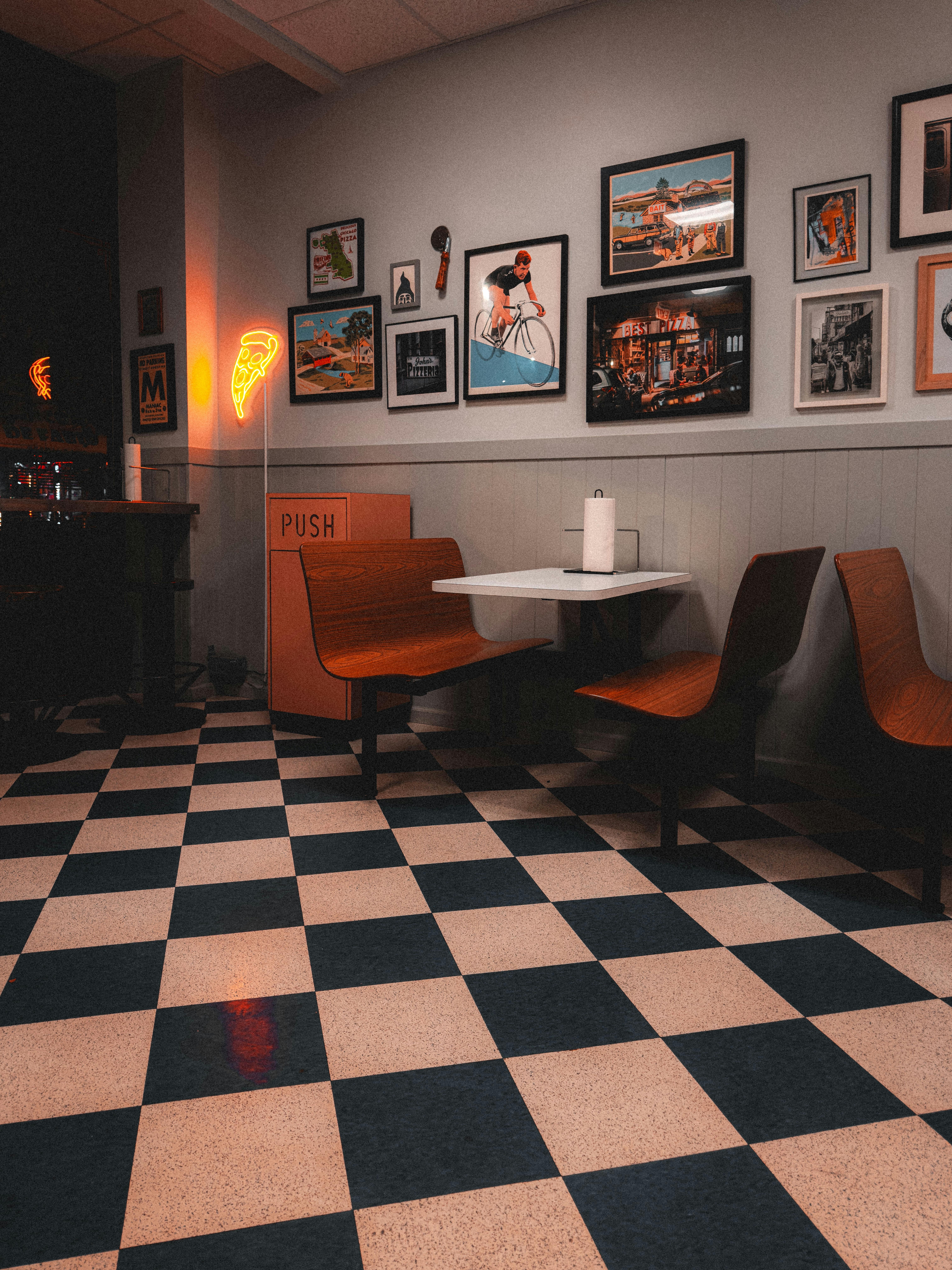 Retro Diner Interior with Checkered Floor · Free Stock Photo