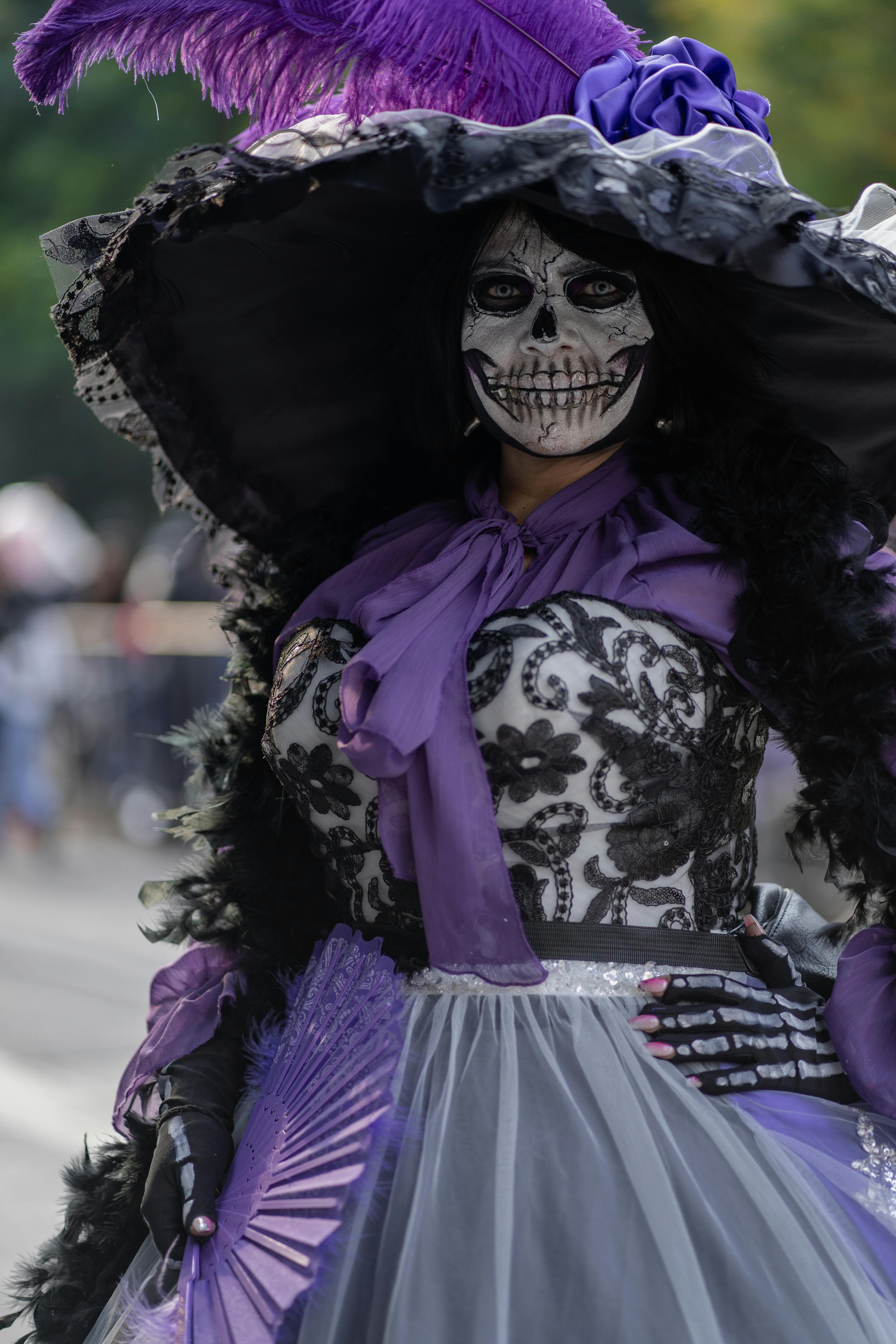 Elegant Catrina Costume in Purple and Black · Free Stock Photo