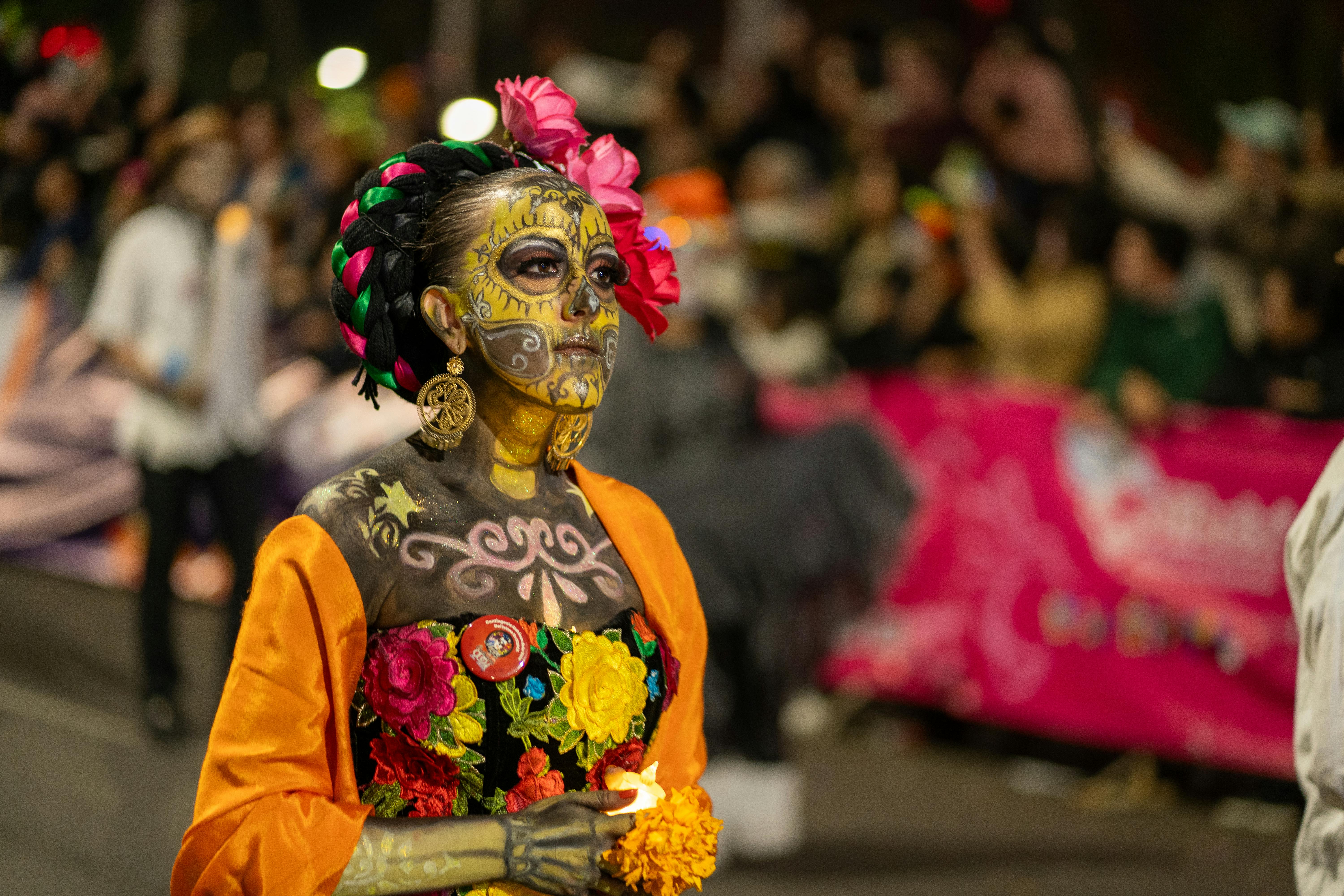 Vibrant Catrina Costume in Mexico City Parade · Free Stock Photo