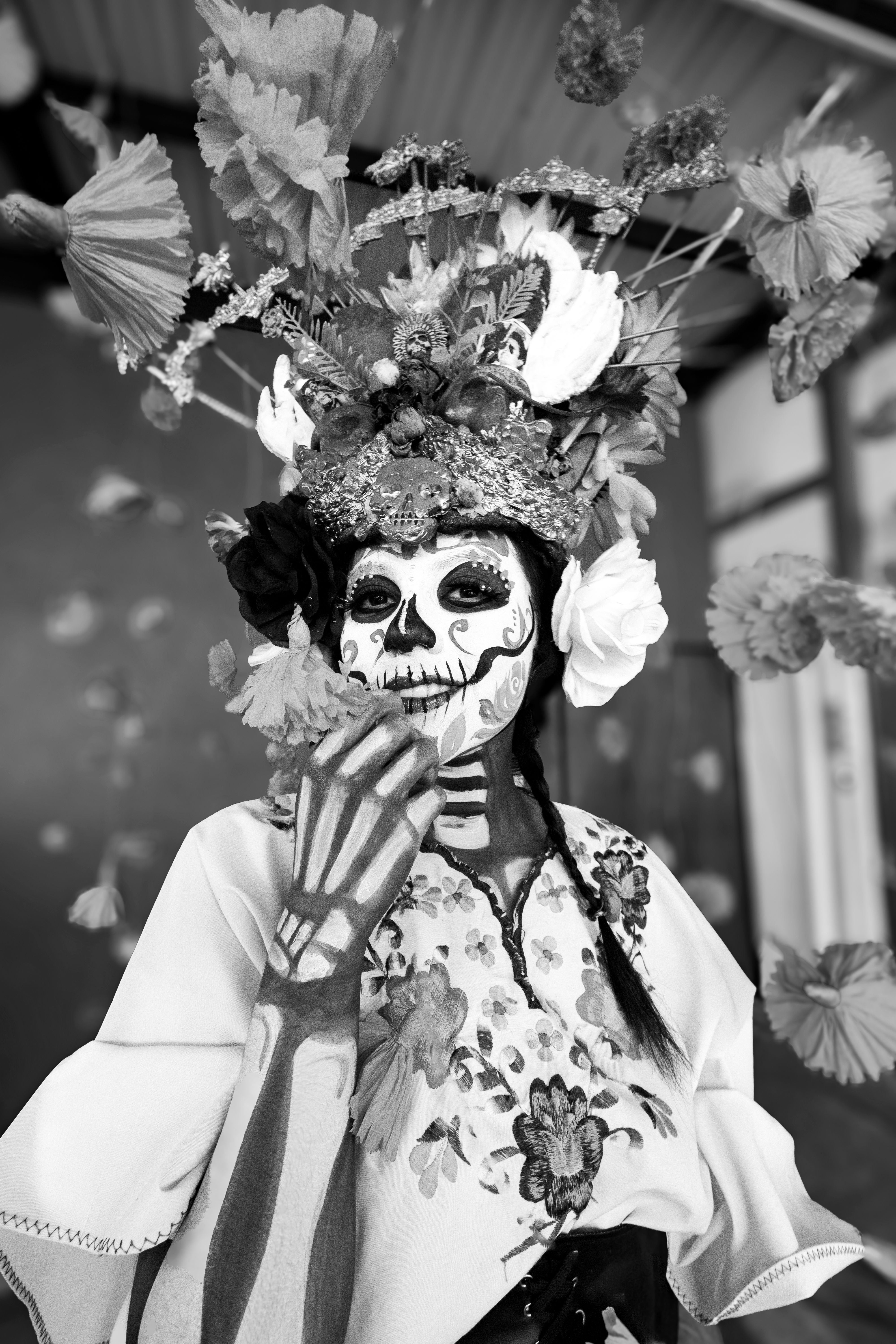 Catrina Costume with Intricate Skull Makeup · Free Stock Photo