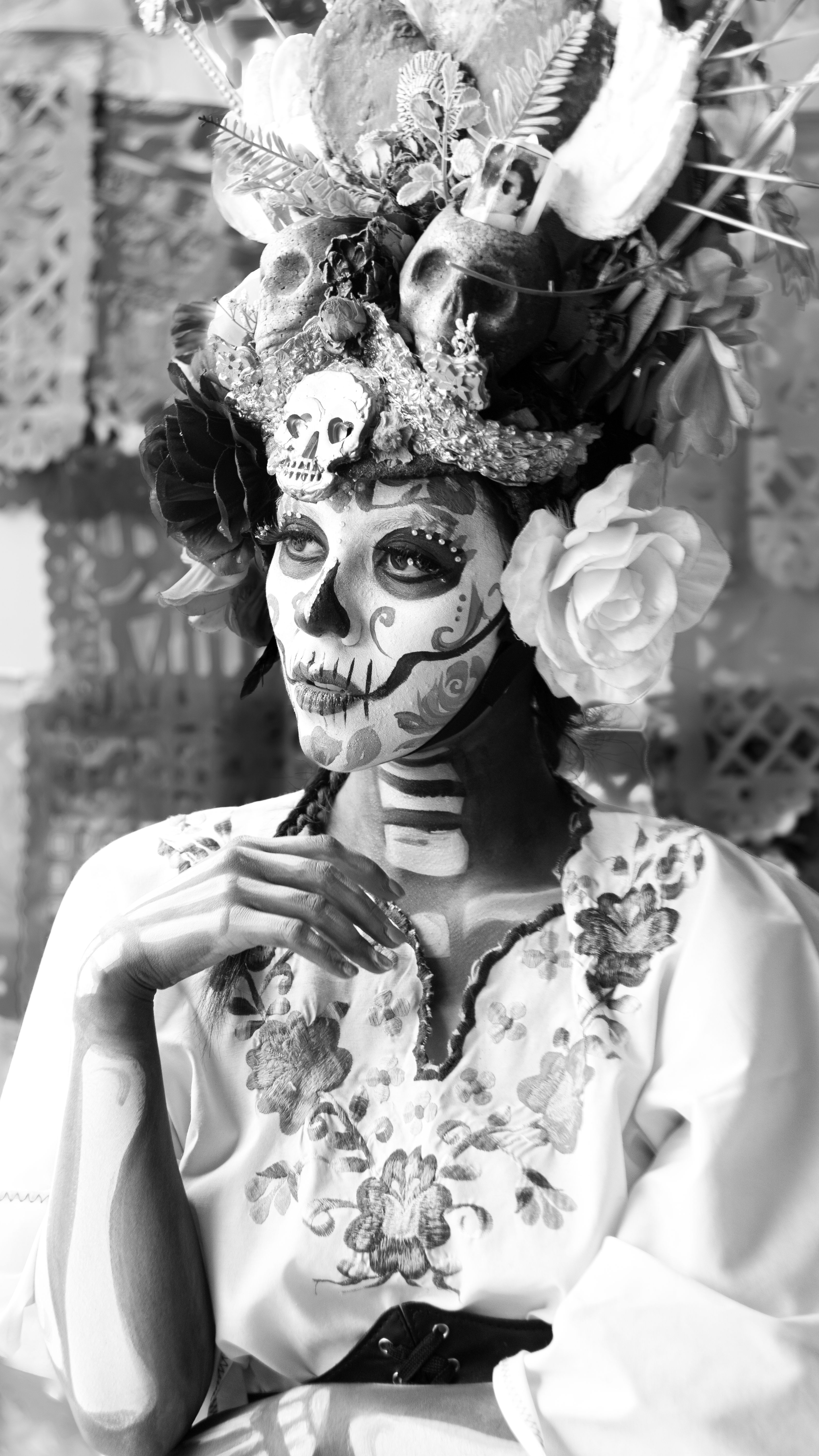 Traditional Catrina Makeup in Black and White · Free Stock Photo