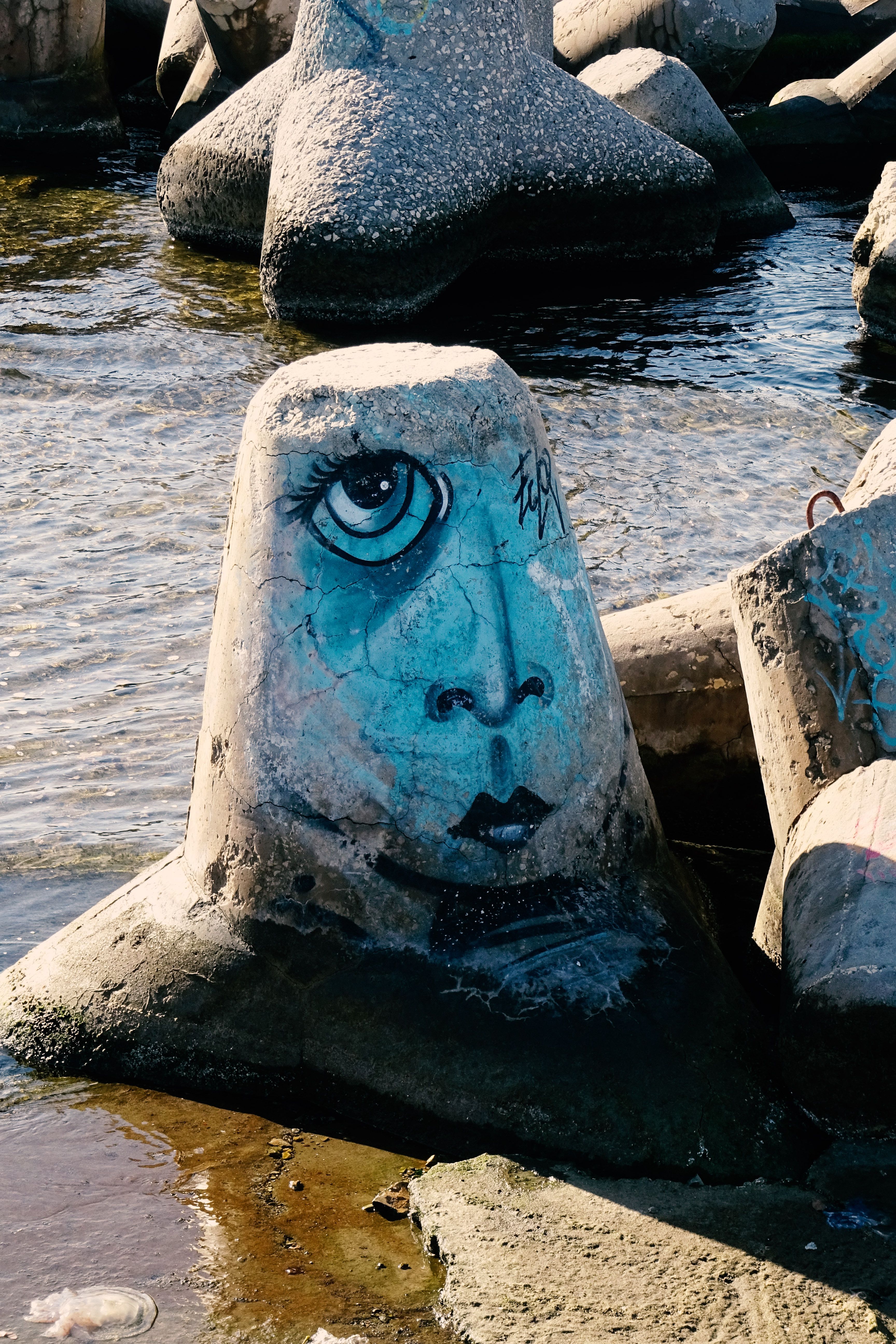 Abstract Concrete Art on Coastal Barriers · Free Stock Photo