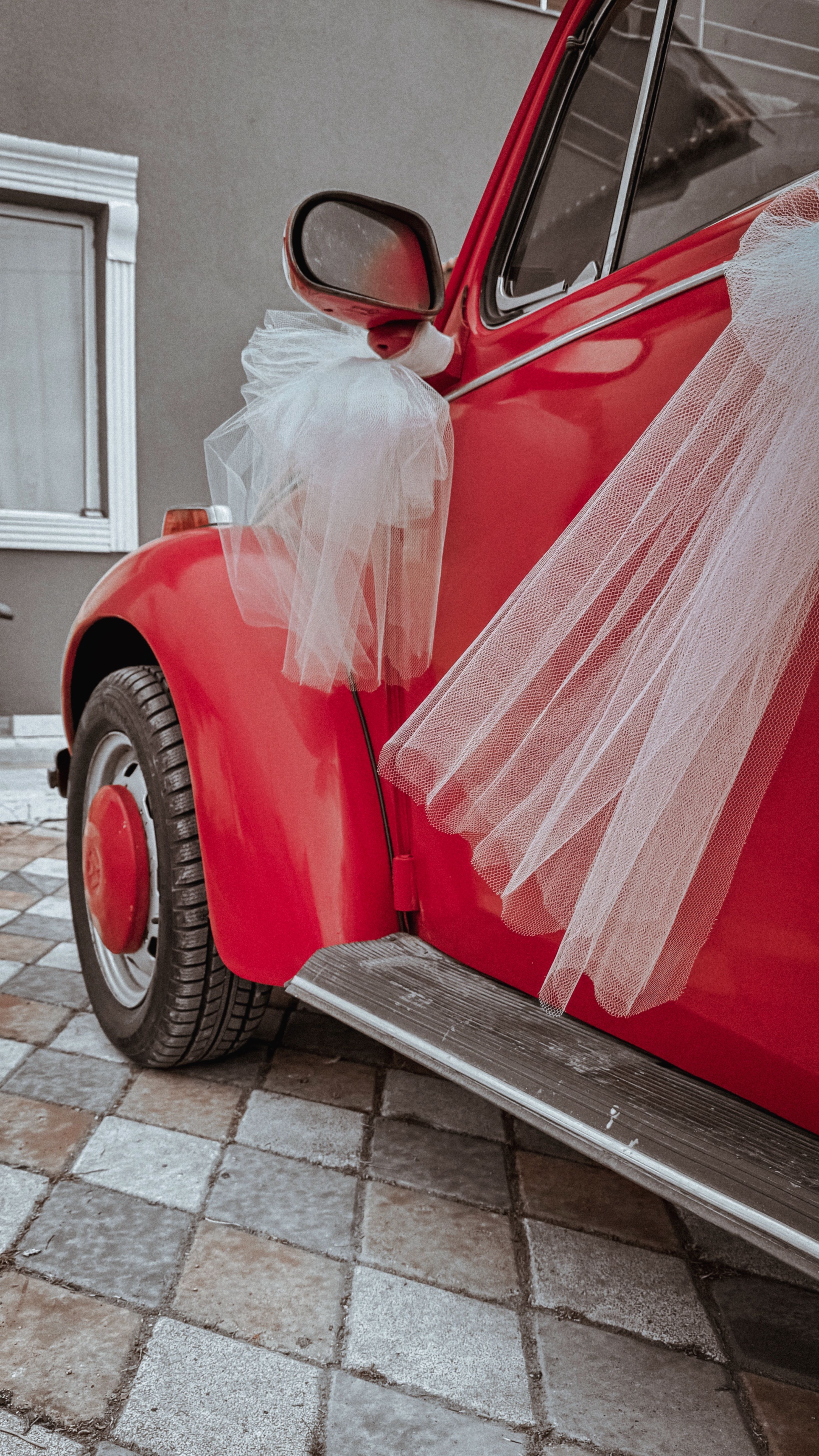 Vintage Red Car Decorated for Wedding Ceremony · Free Stock Photo