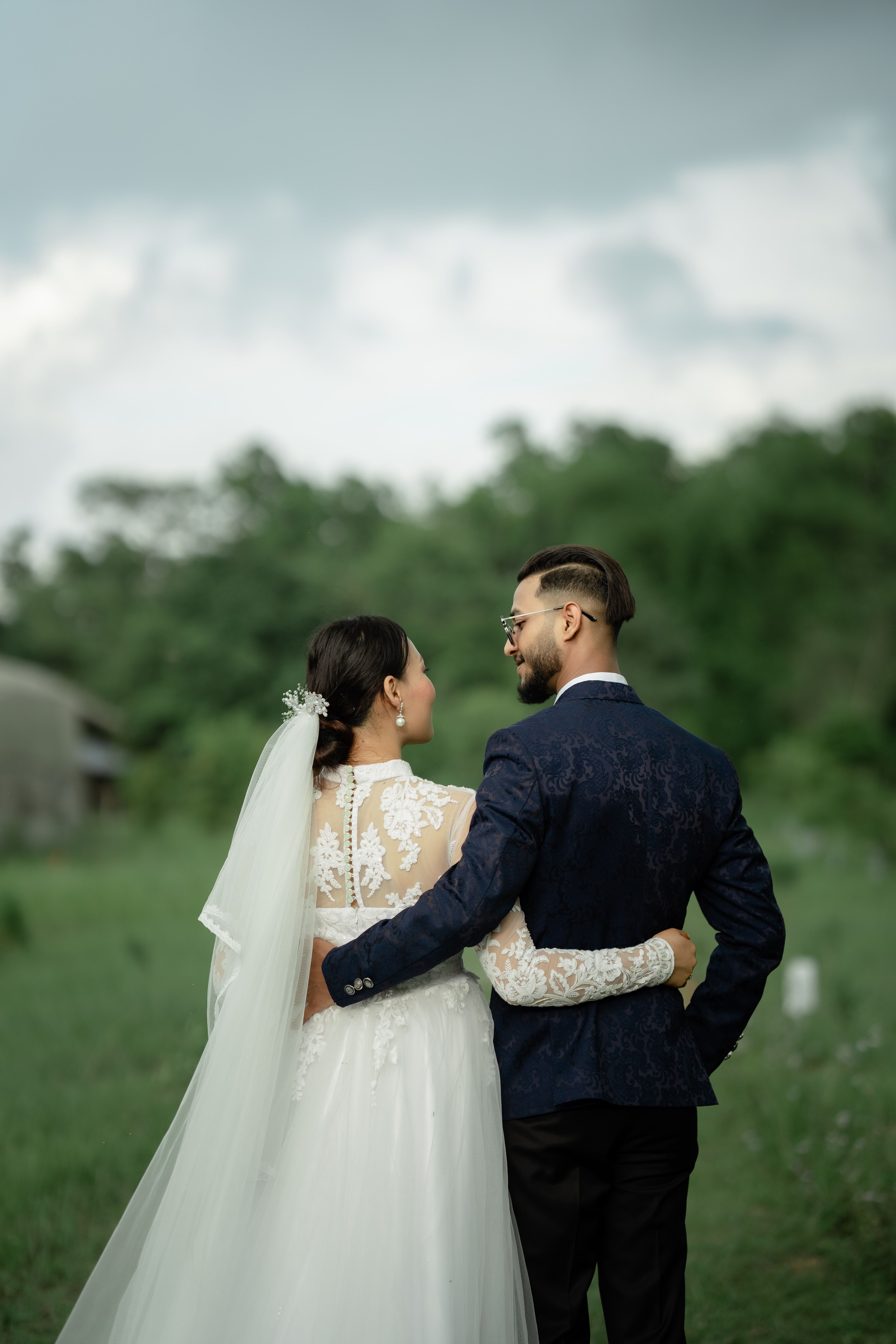 Romantic Outdoor Wedding Couple Back View · Free Stock Photo