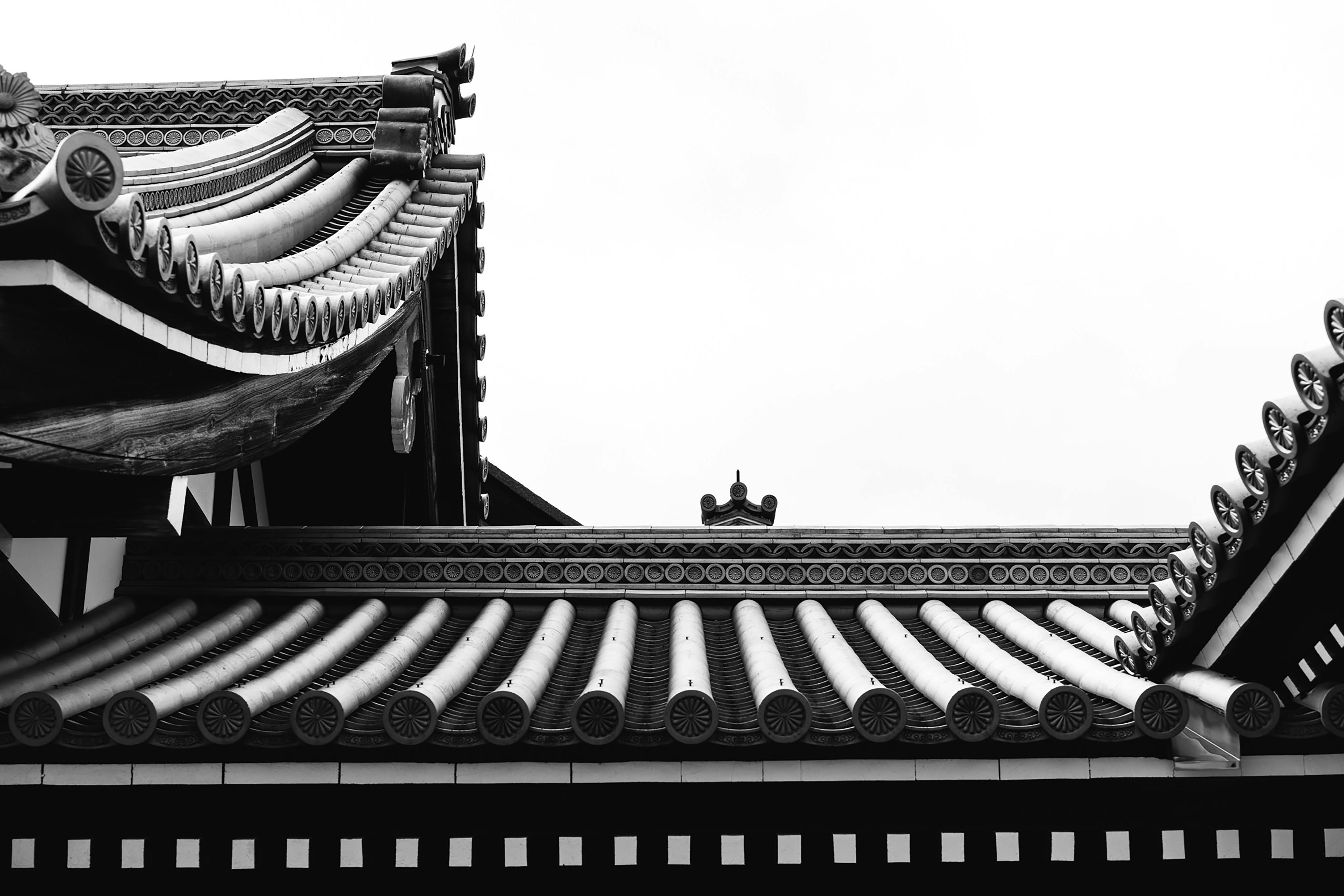 Traditional Japanese Roof Architecture in Black and White · Free Stock ...