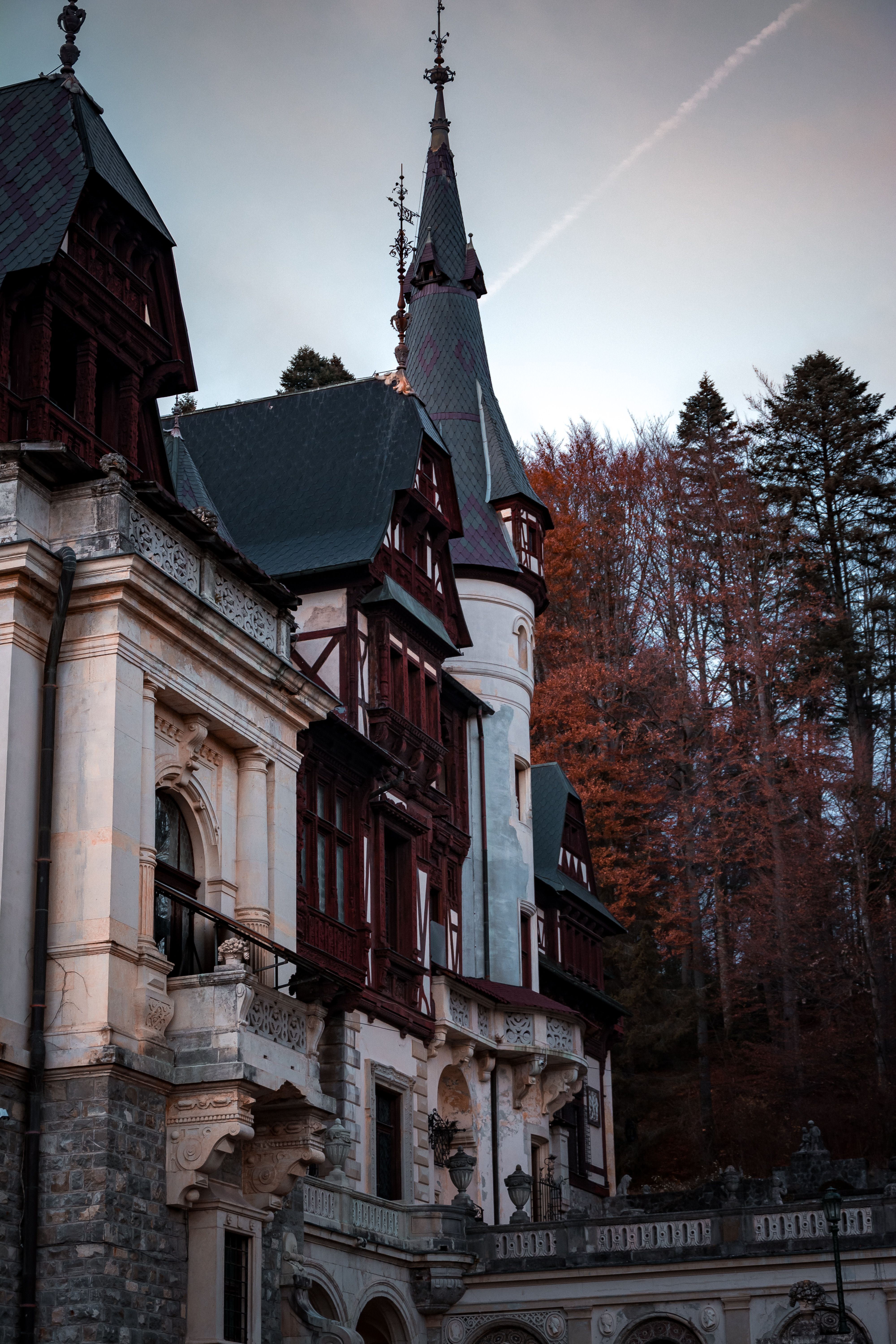 Gothic Castle at Twilight with Autumn Trees · Free Stock Photo