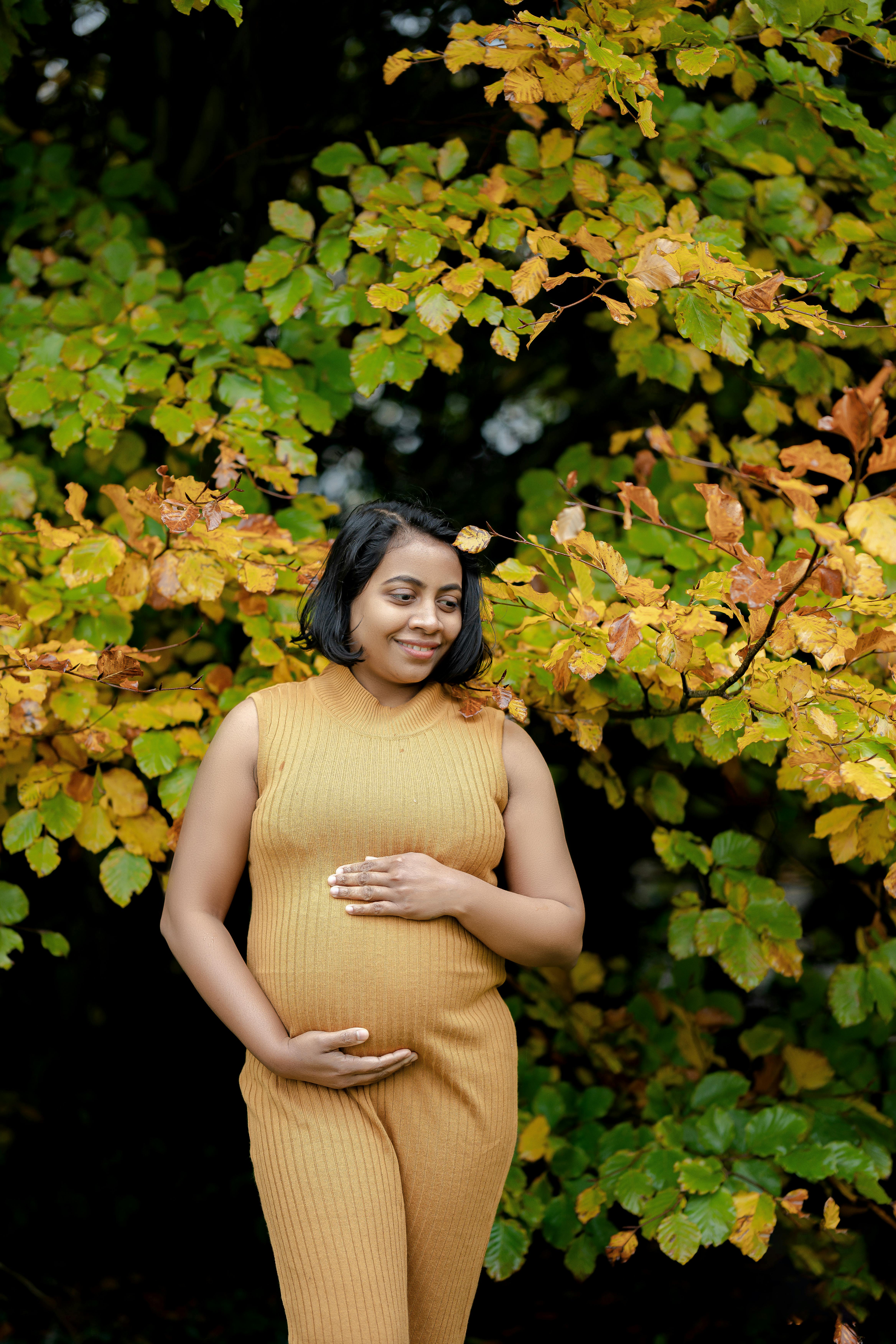 Expectant Mother in Autumn Backdrop · Free Stock Photo