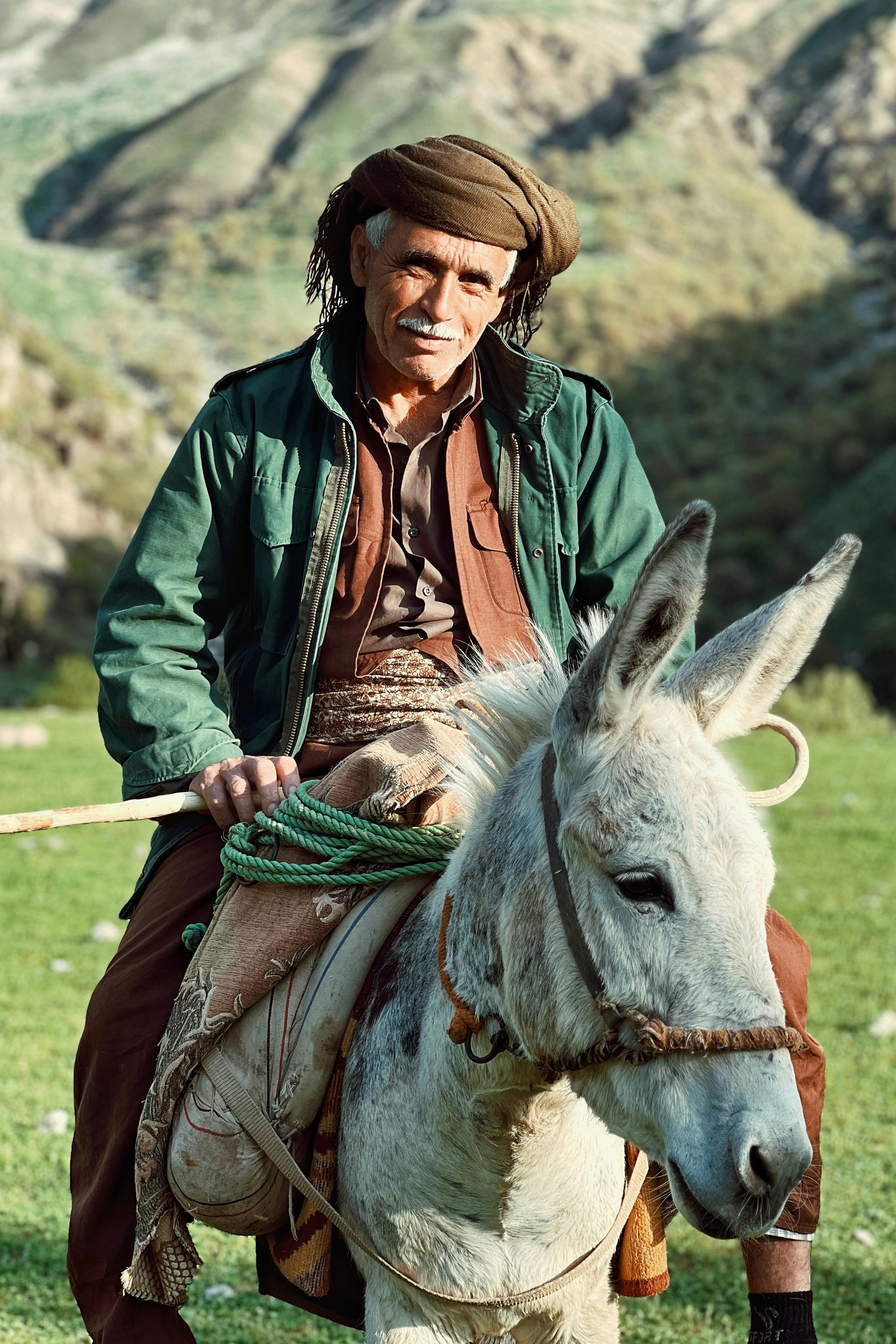 Middle Eastern Senior Riding Donkey in Iraqi Mountains · Free Stock Photo