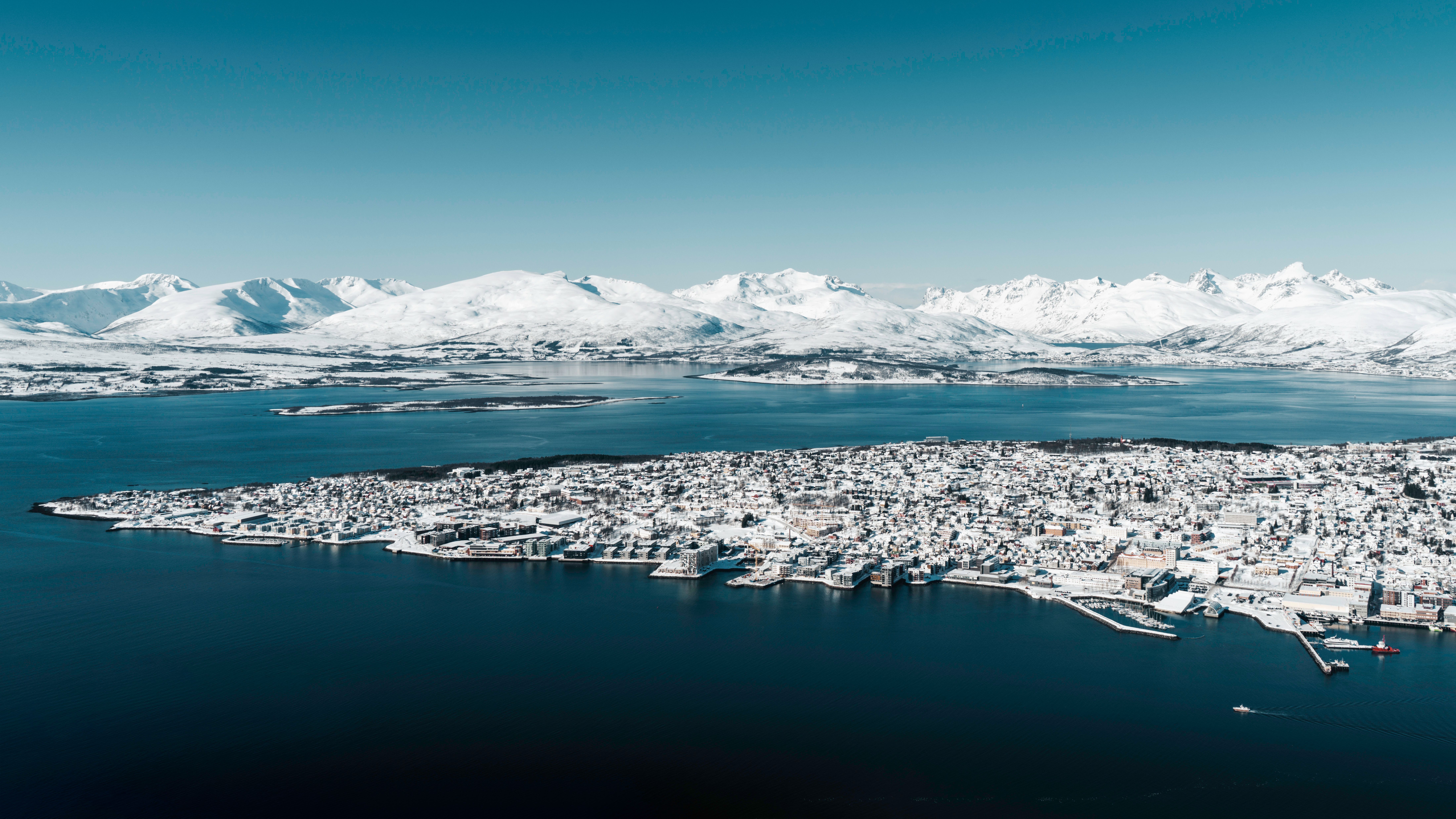 Aerial View of Snow-Covered Tromsø in Winter · Free Stock Photo