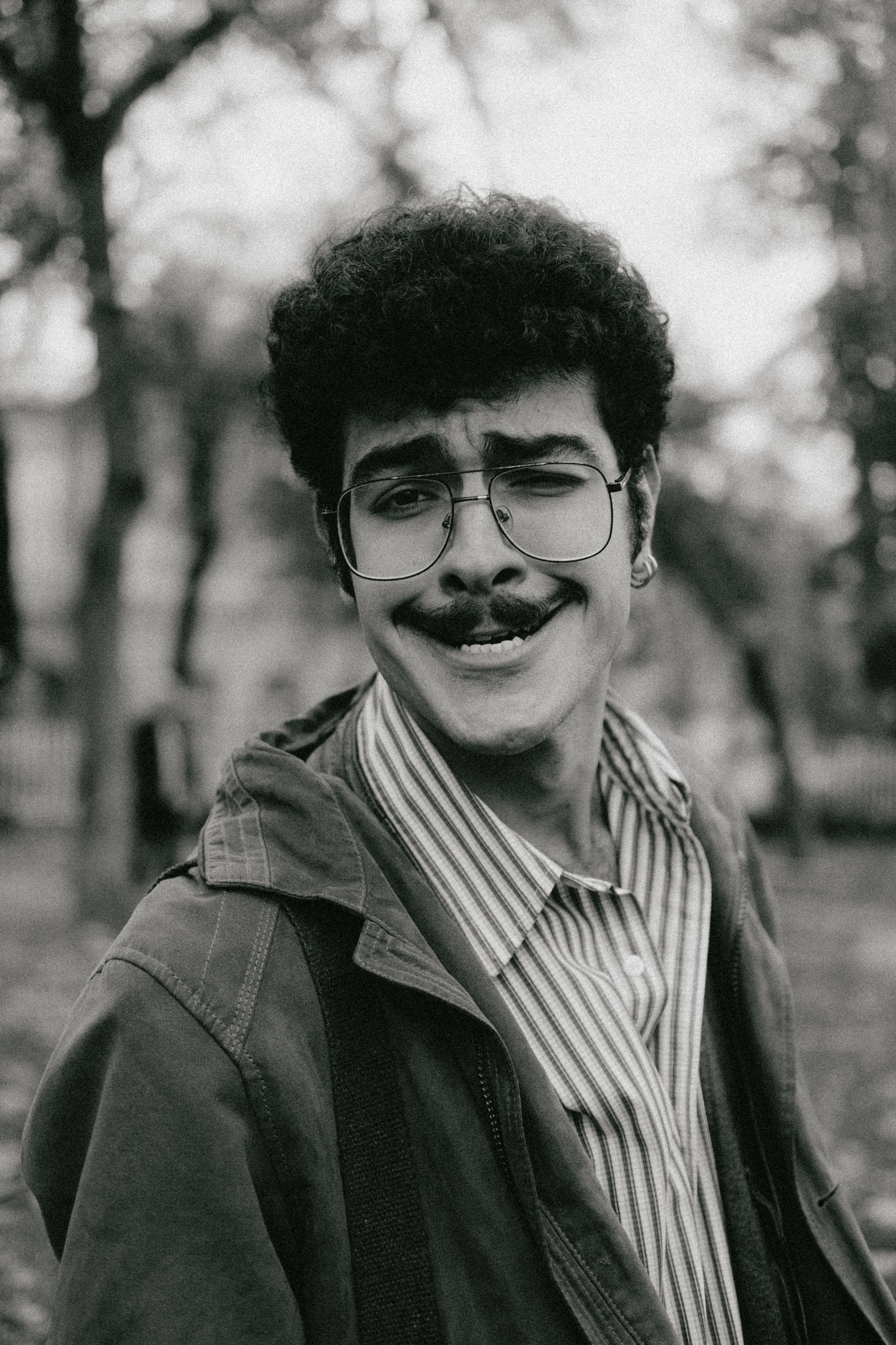 Retro-Styled Black and White Portrait Outdoors · Free Stock Photo