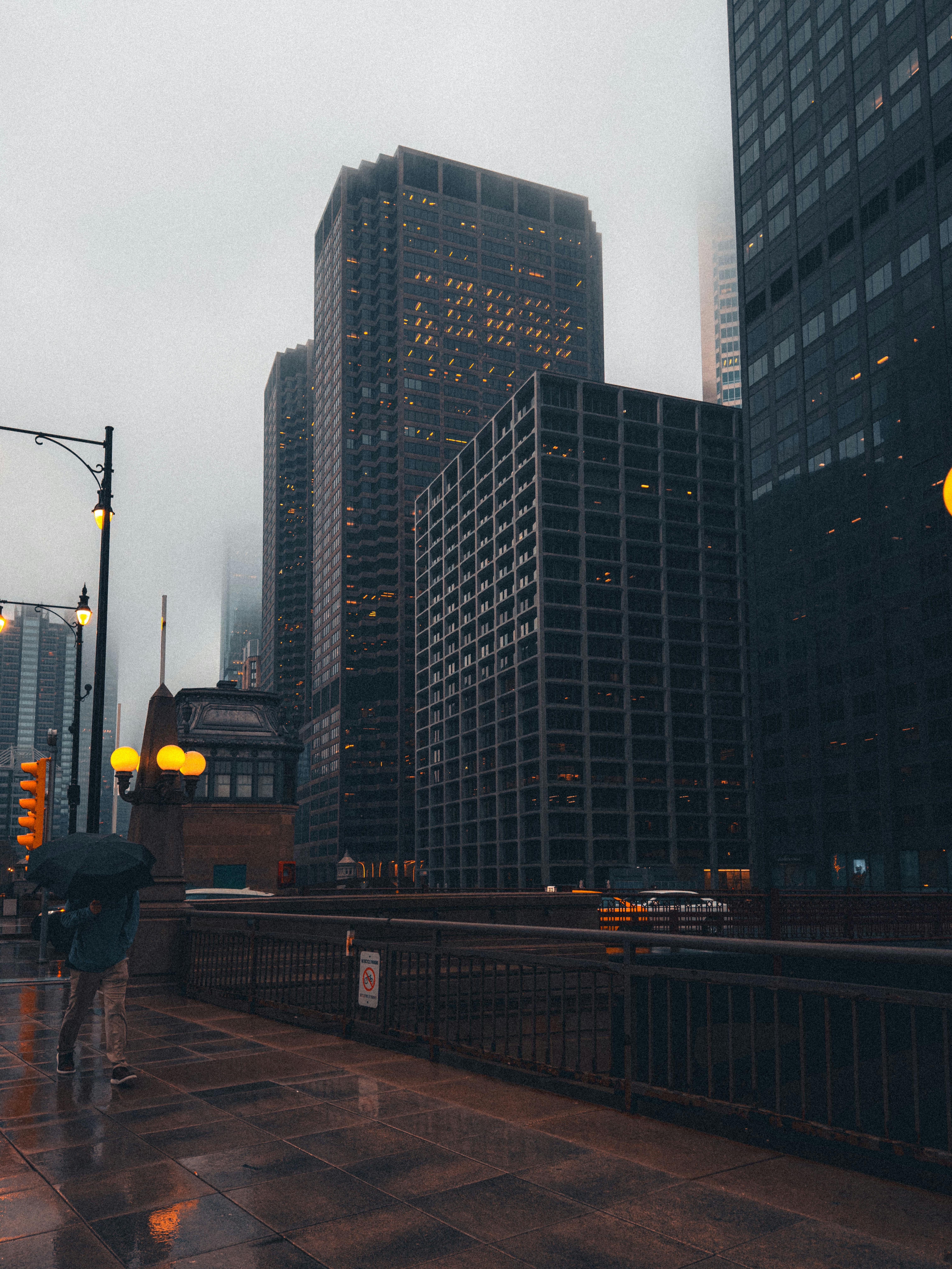 Moody Rainy Day in Urban Setting with High-Rises · Free Stock Photo