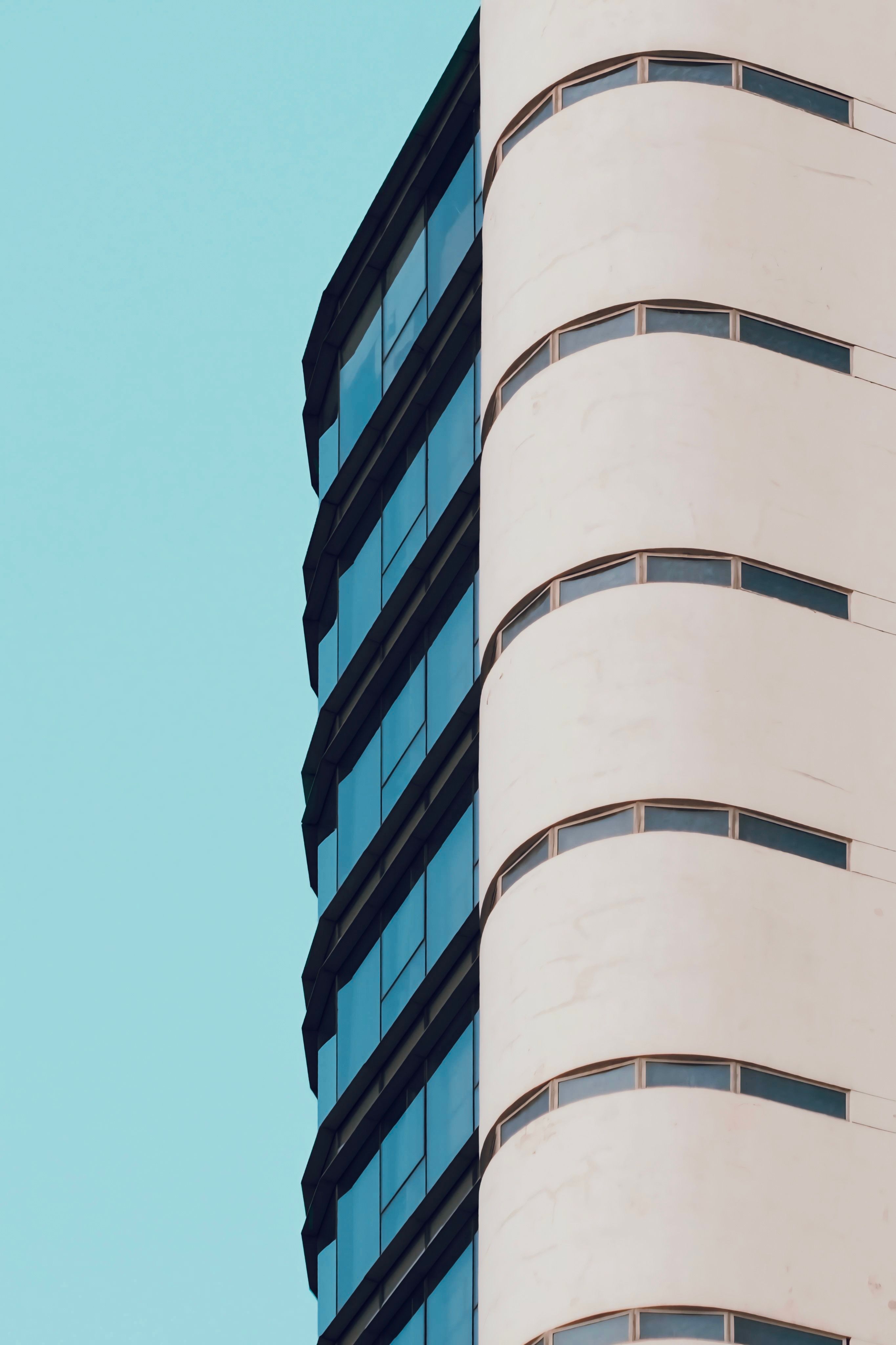 Fish Eye View Photo of Glass High Story Building over White Cloudy Sky ...