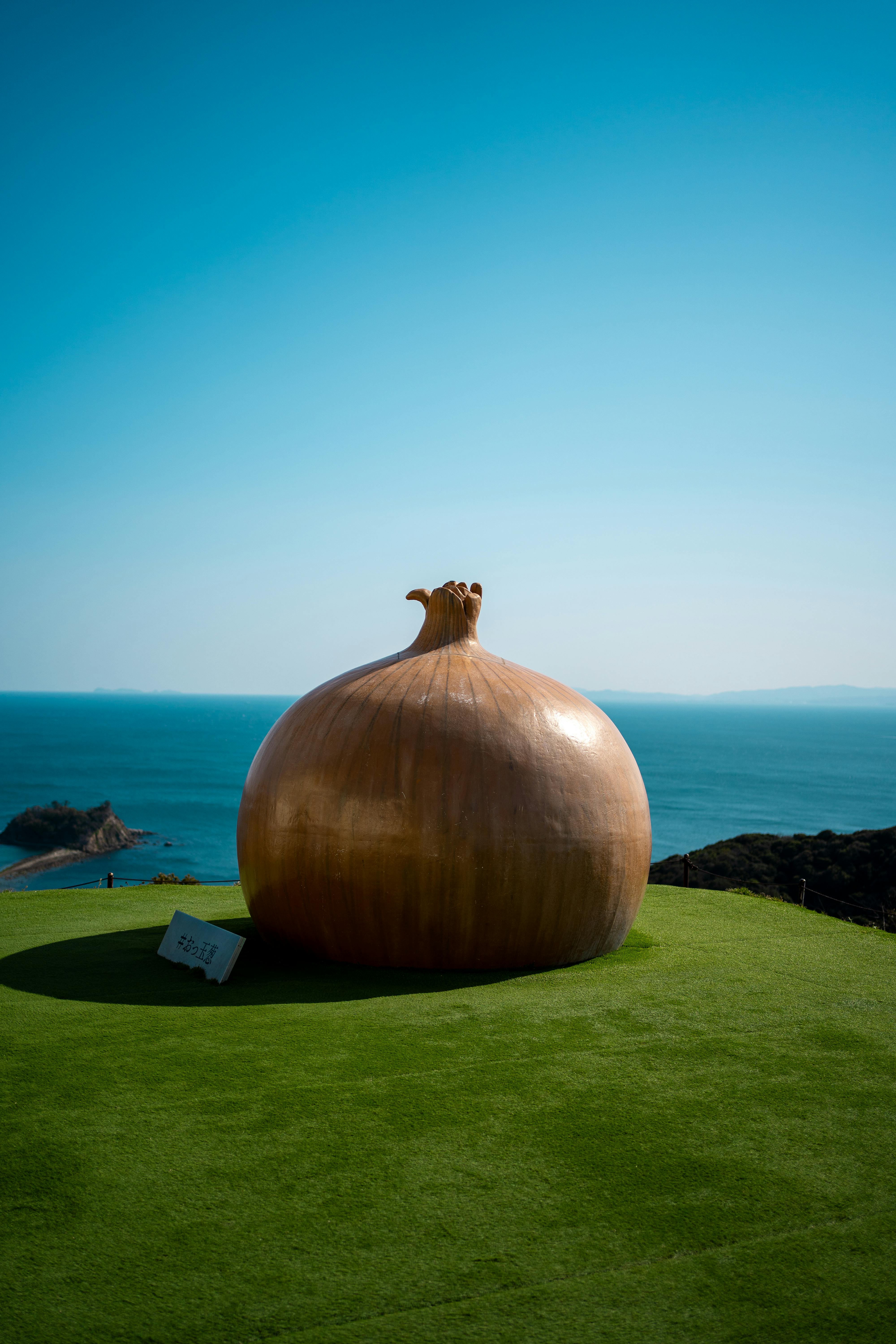 Large Onion Sculpture on Scenic Hill Overlooking Ocean · Free Stock Photo