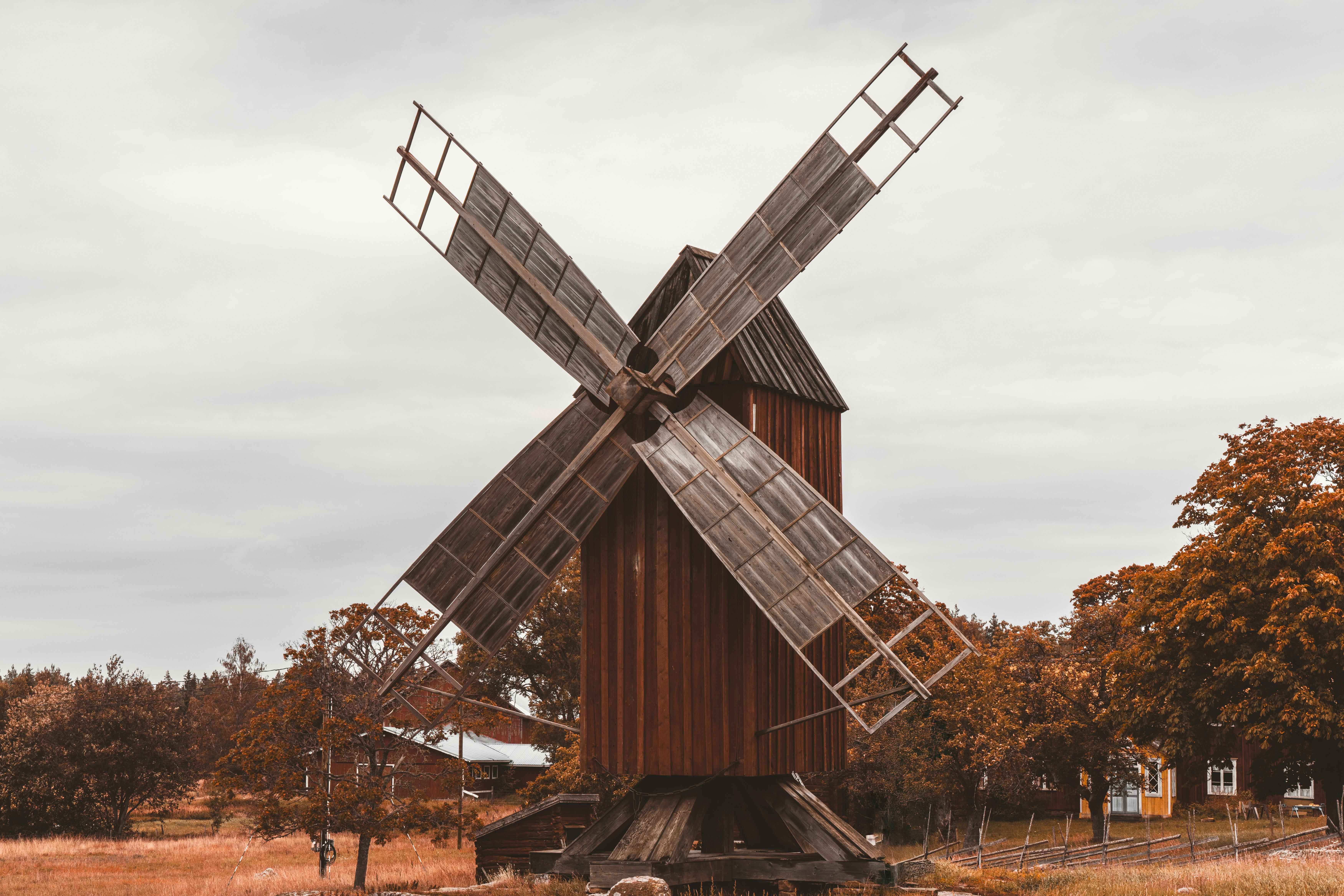 Rustic Wooden Windmill in Åland Islands Countryside · Free Stock Photo