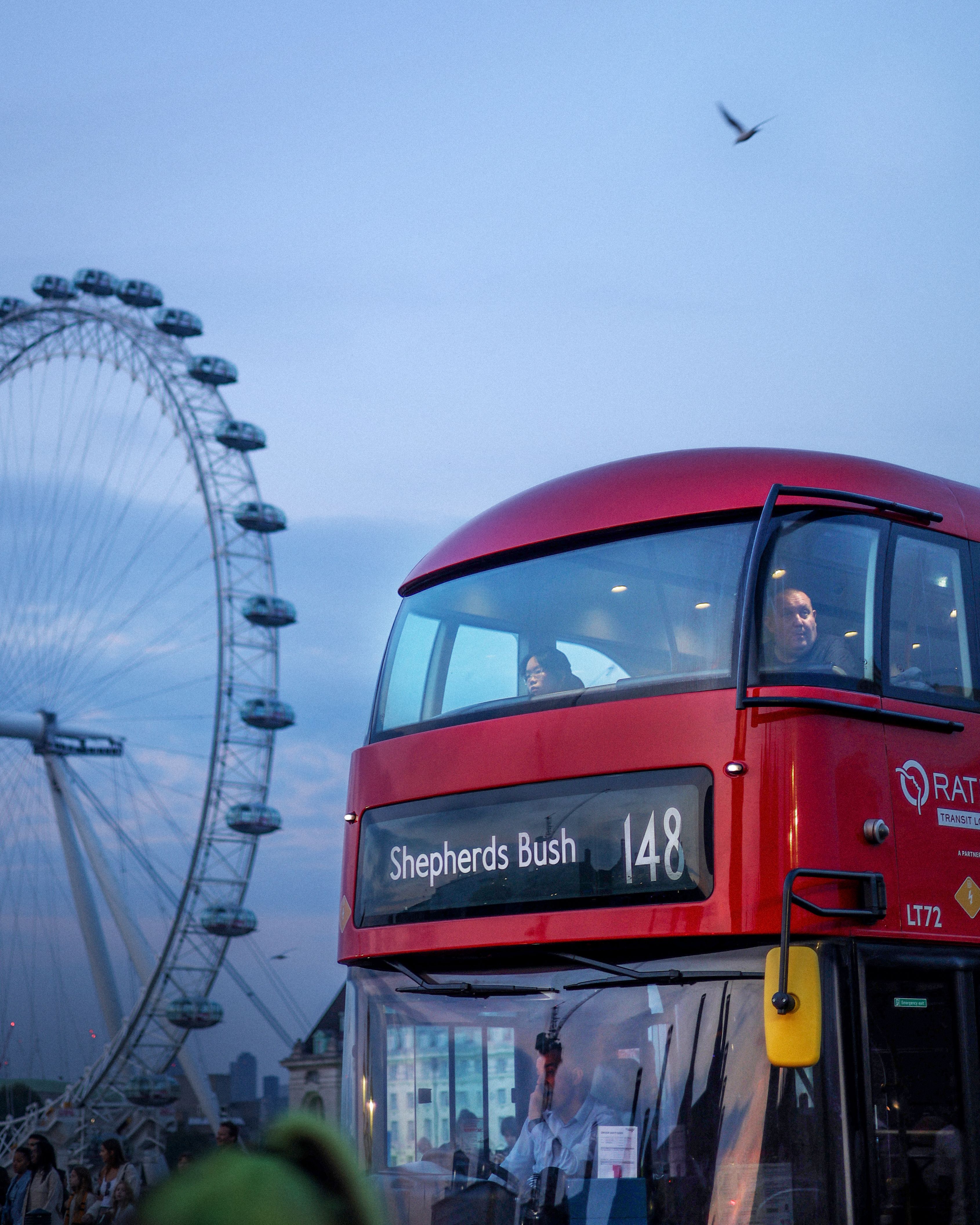Evening View of London Eye and Bus · Free Stock Photo