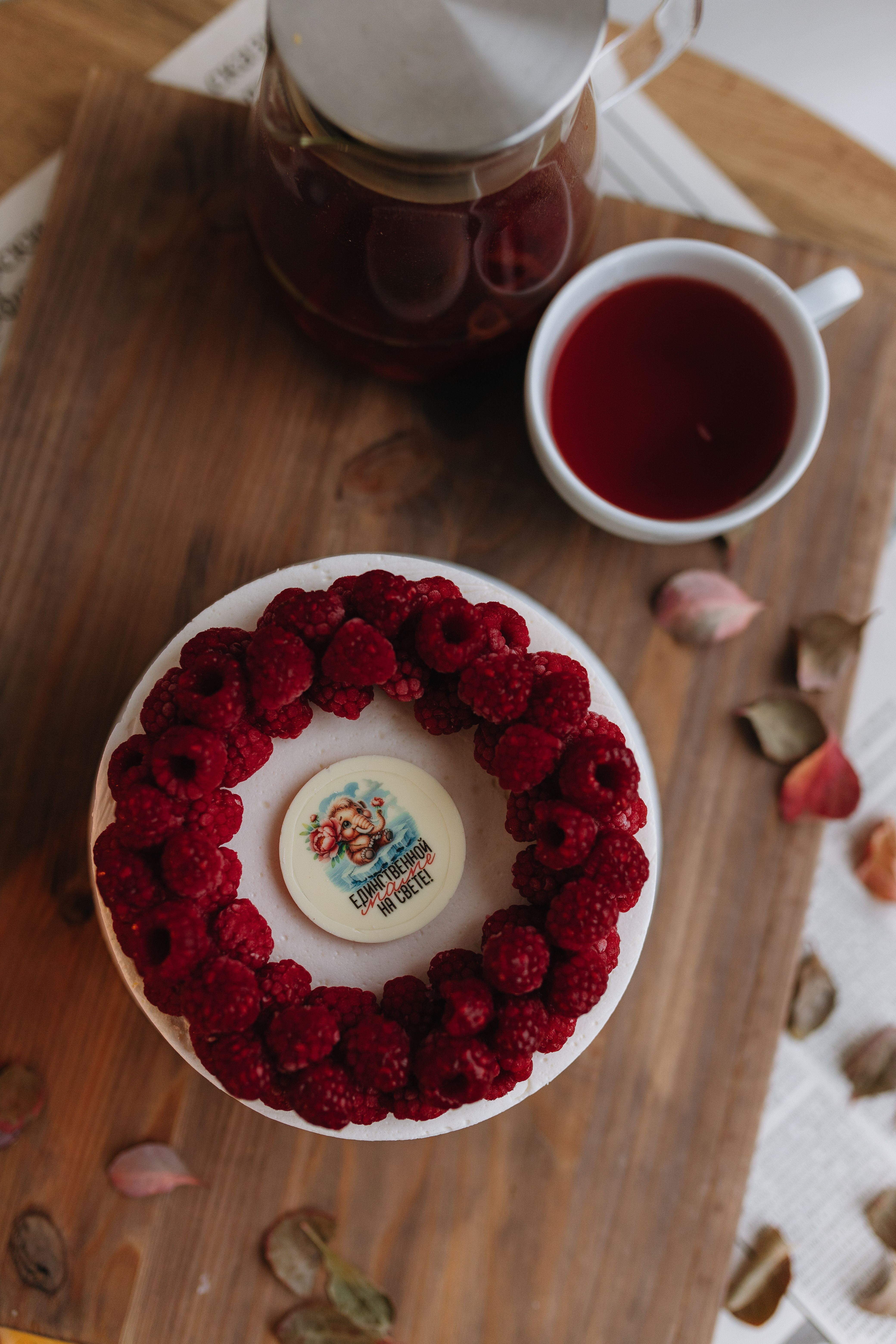Delicious Raspberry Cake and Herbal Tea Flat Lay · Free Stock Photo