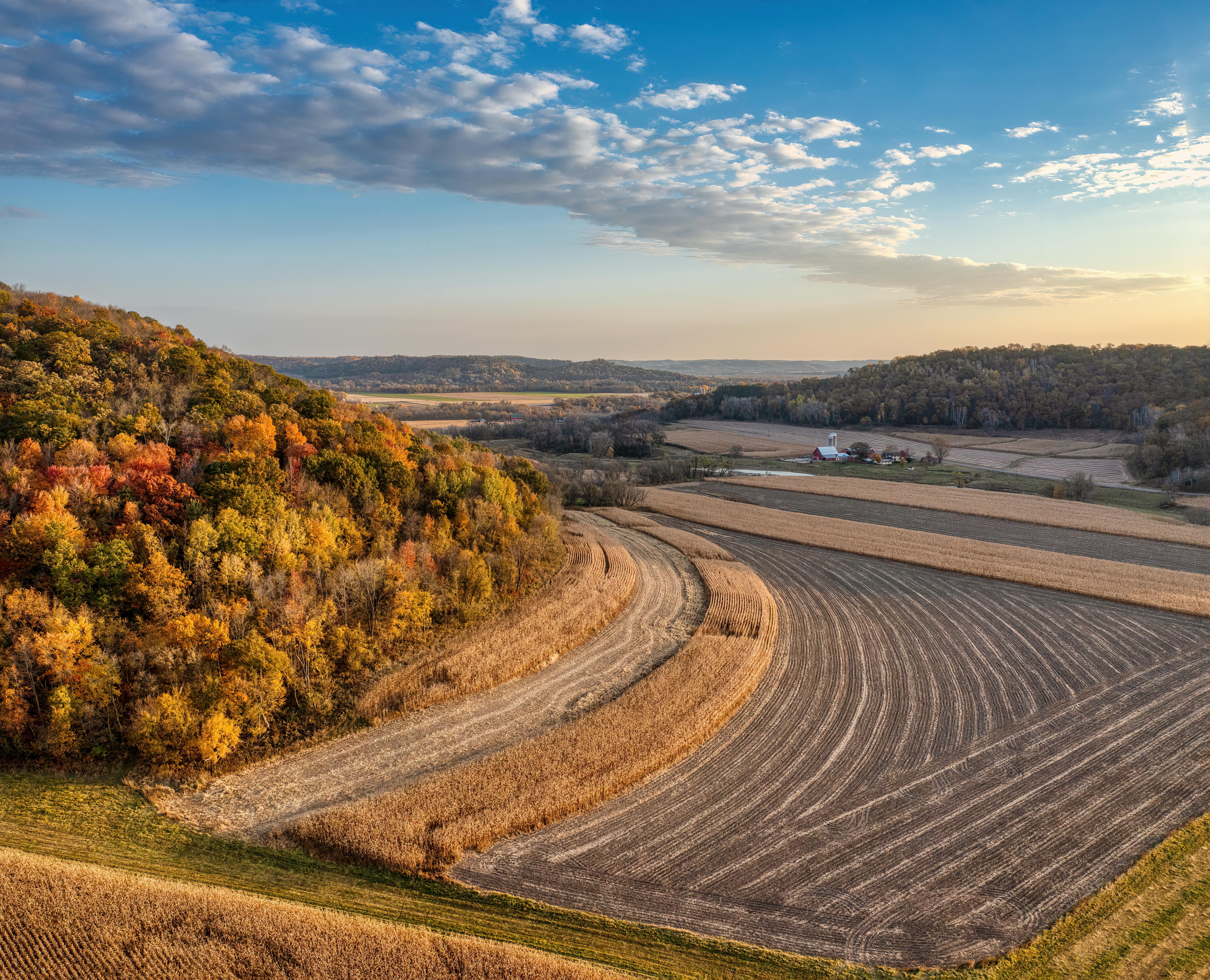 Aerial View of Autumn Farmland in Pepin, Wisconsin · Free Stock Photo