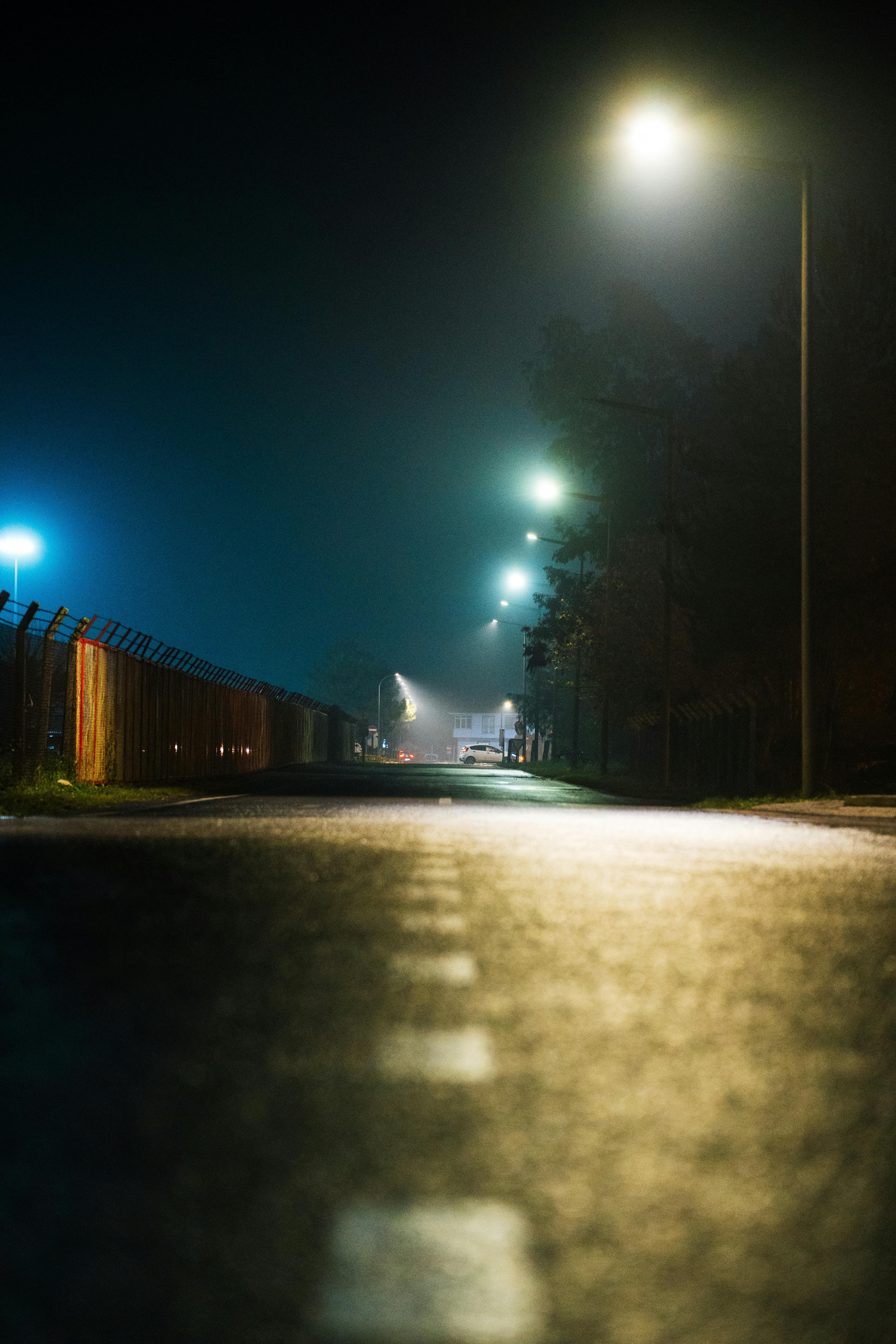 Misty Night Street with Moody Streetlights · Free Stock Photo