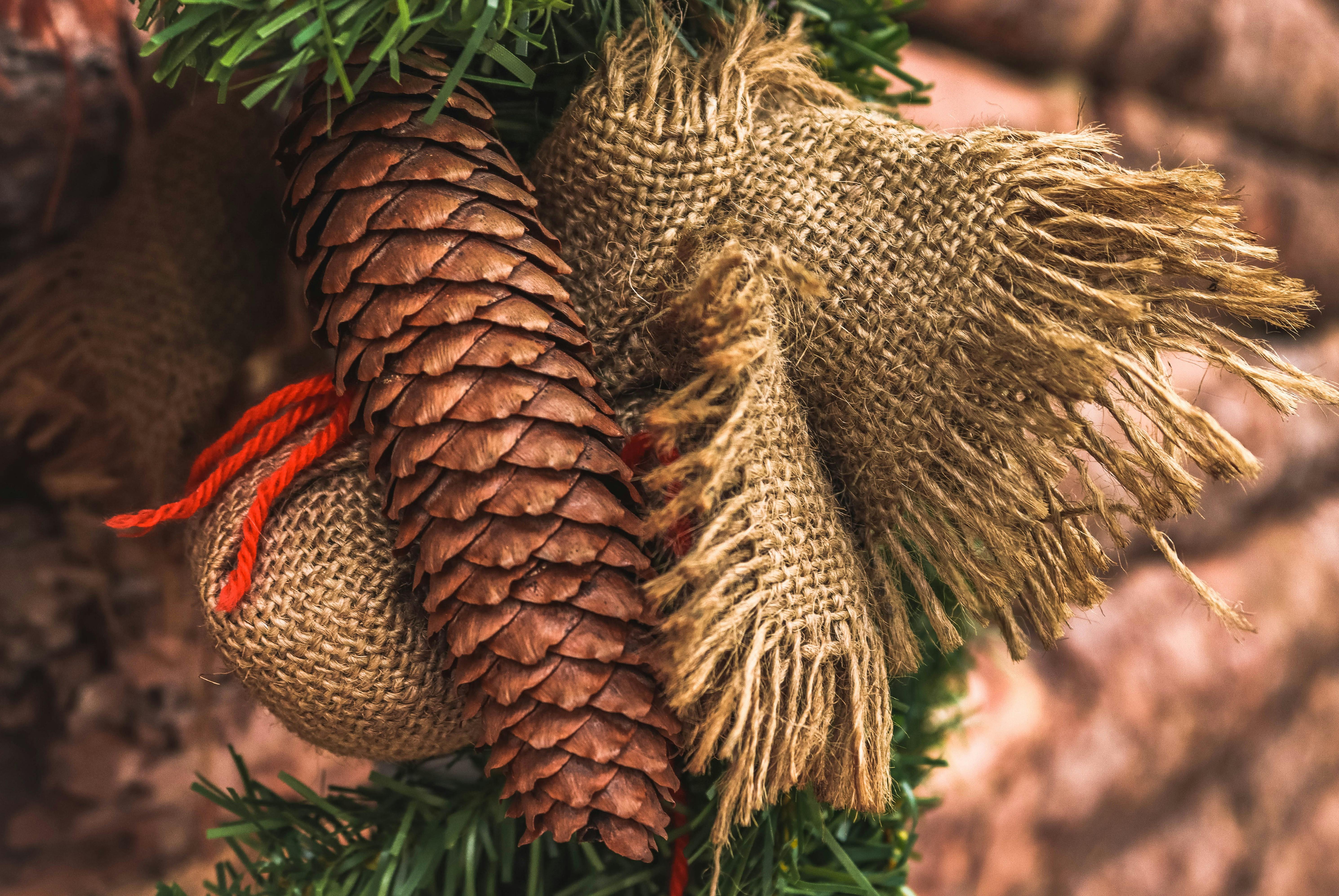 Rustic Pine Cone and Burlap Christmas Decoration · Free Stock Photo