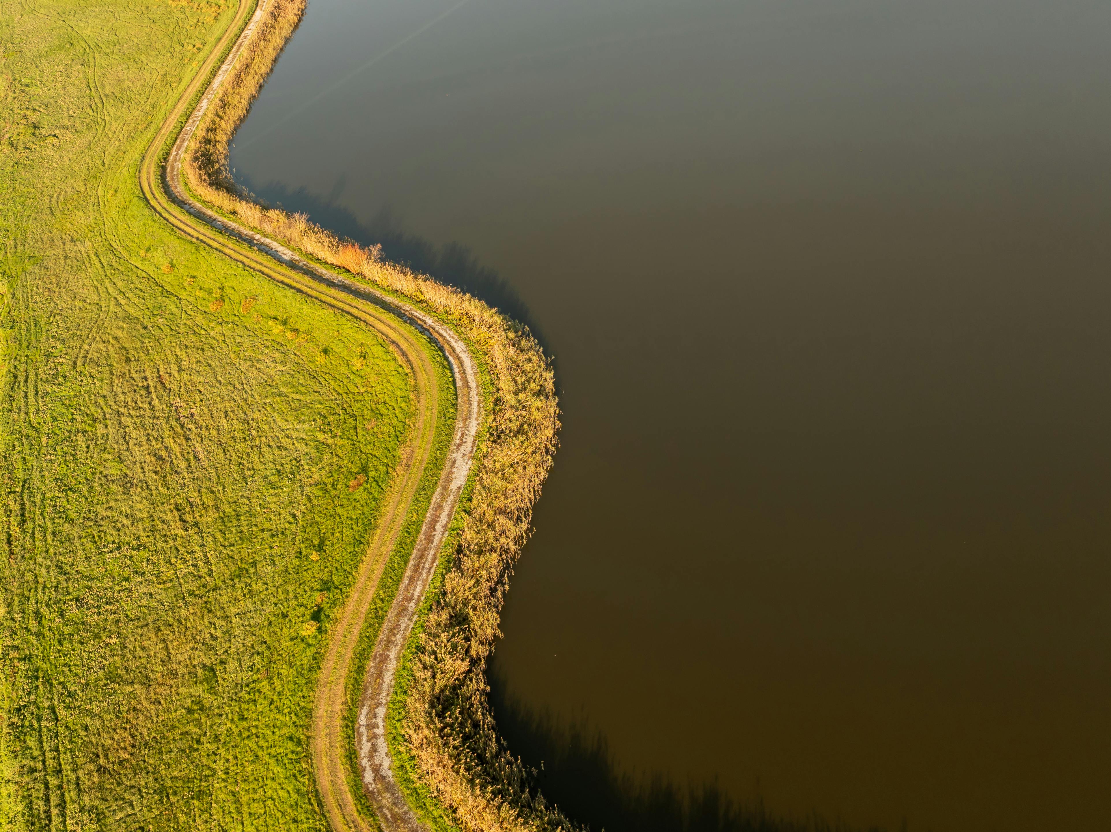 Aerial View of Curved Path by Lake in Garešnica · Free Stock Photo