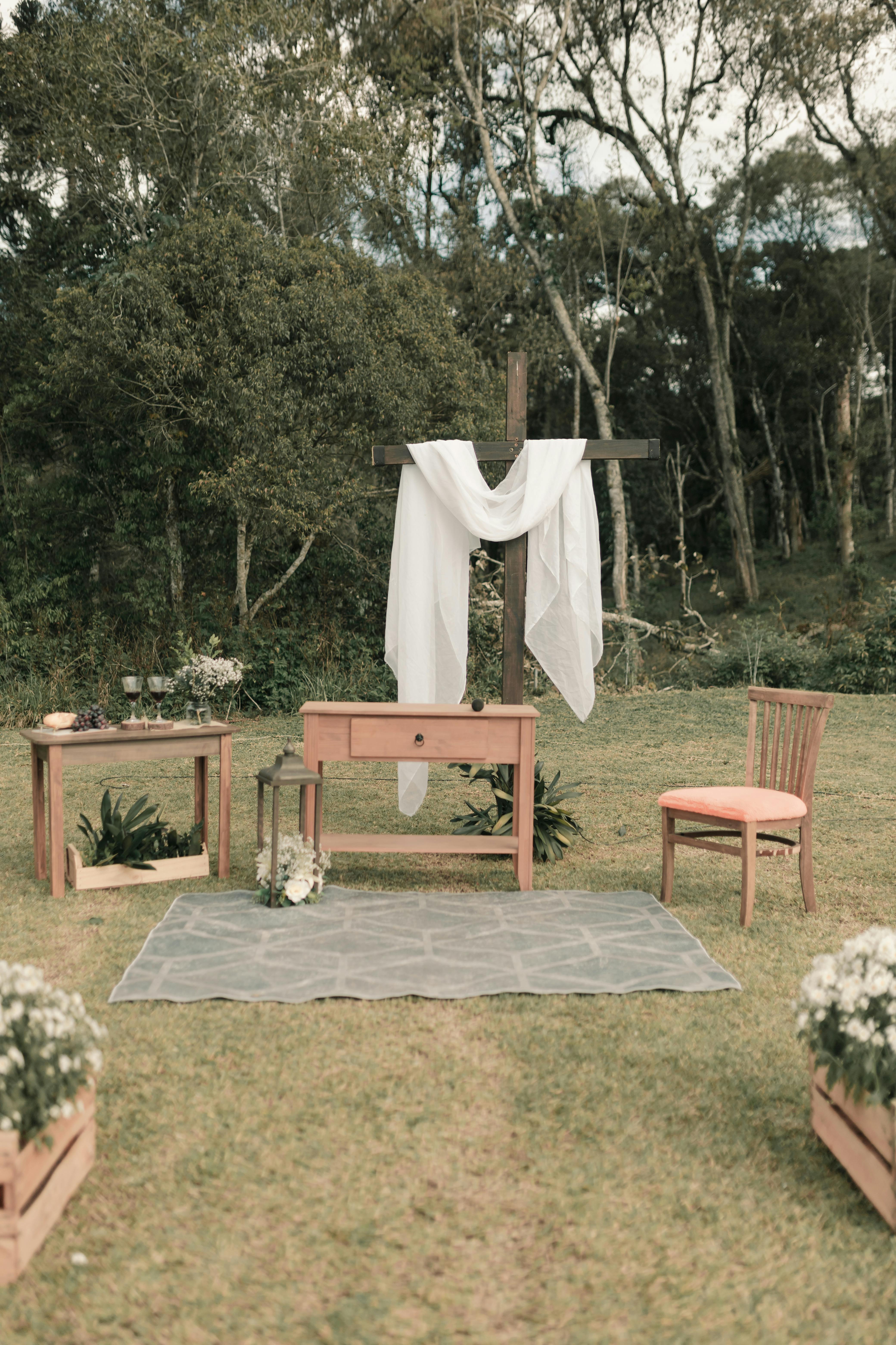 Rustic Outdoor Wedding Altar in Nature · Free Stock Photo