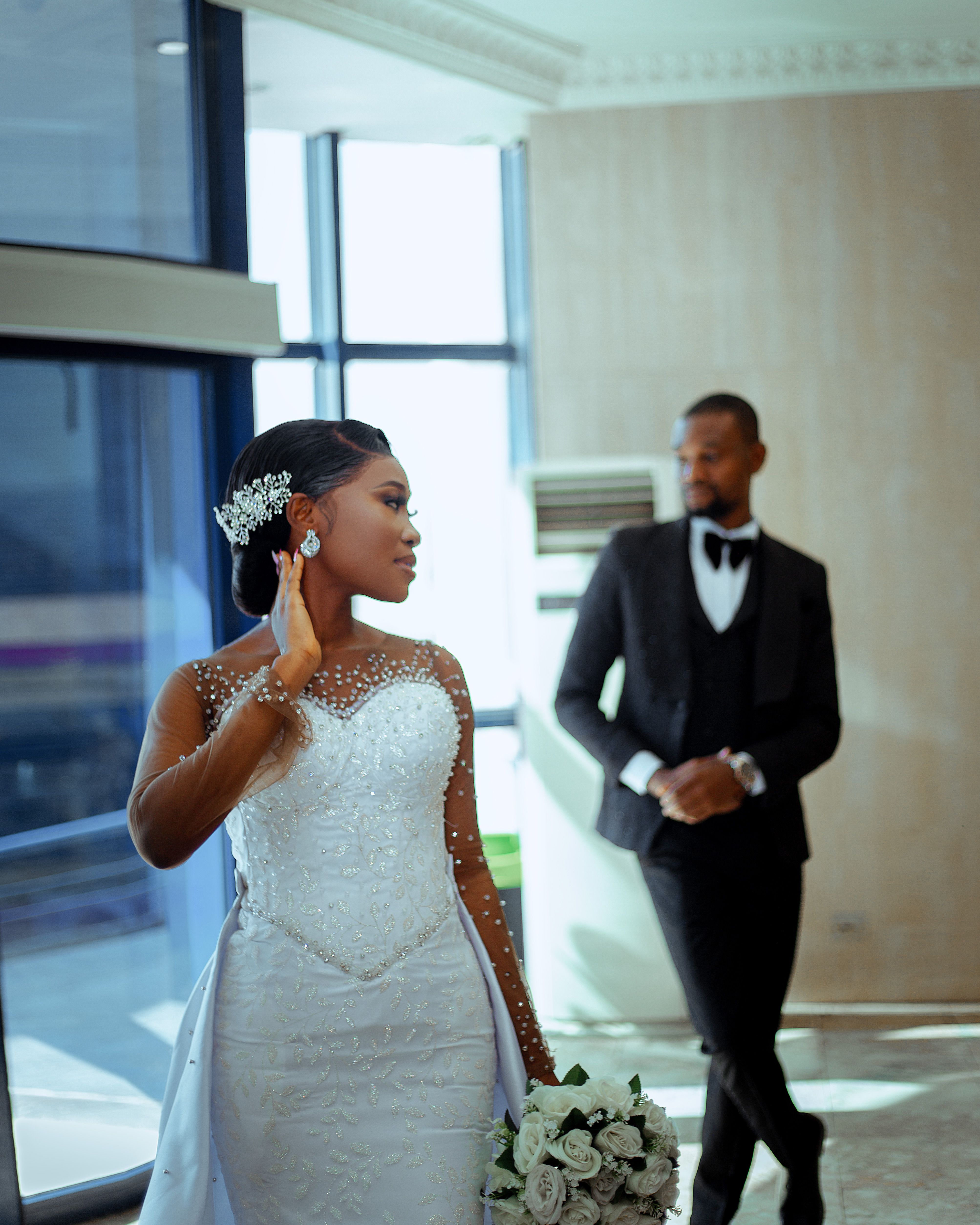 Elegant Wedding Couple in Formal Attire Indoors · Free Stock Photo