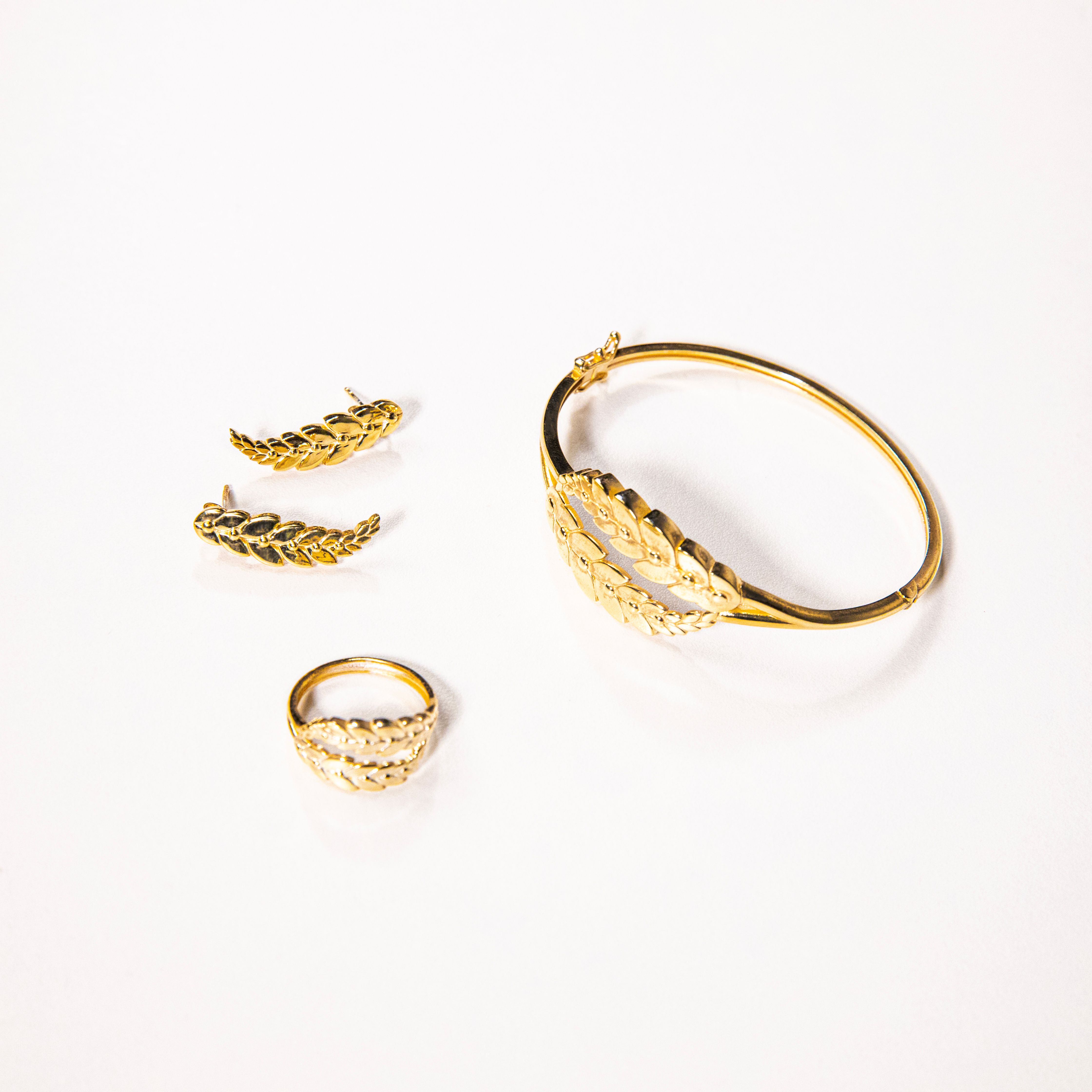 Elegant Gold Jewelry Set on White Background · Free Stock Photo