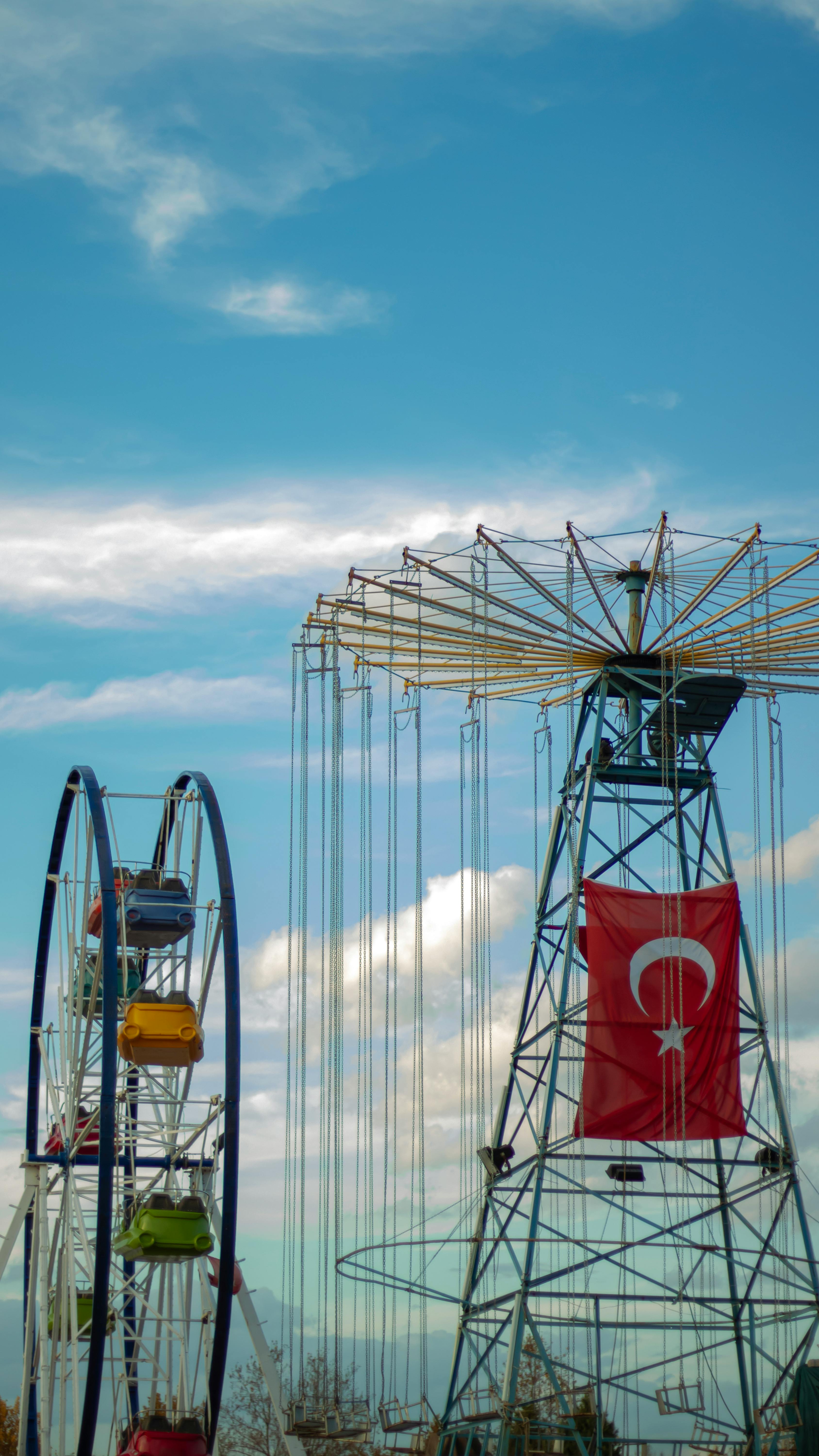 Amusement Park Rides with Turkish Flag · Free Stock Photo