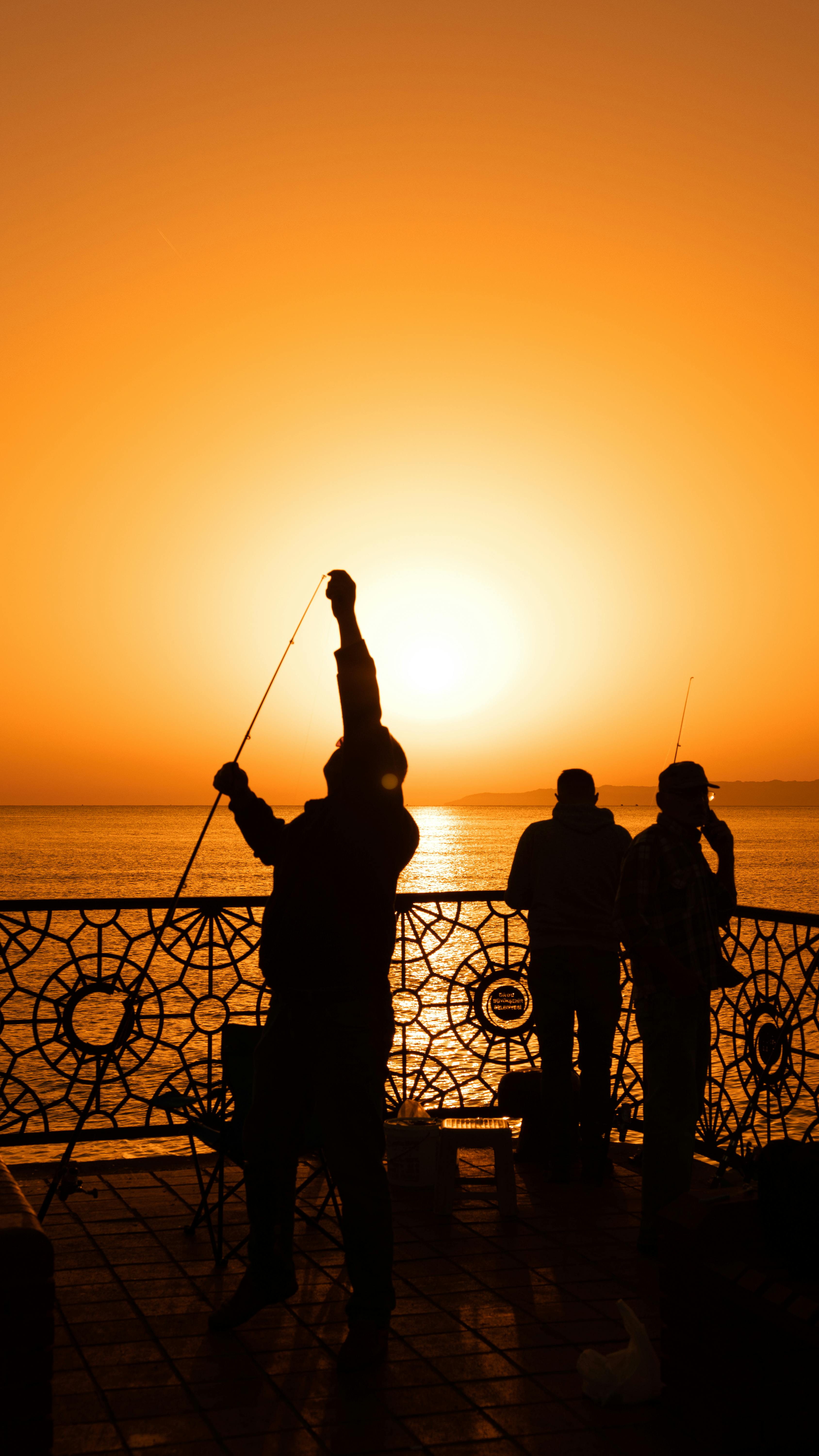 Silhouette of Anglers Fishing at Sunset · Free Stock Photo