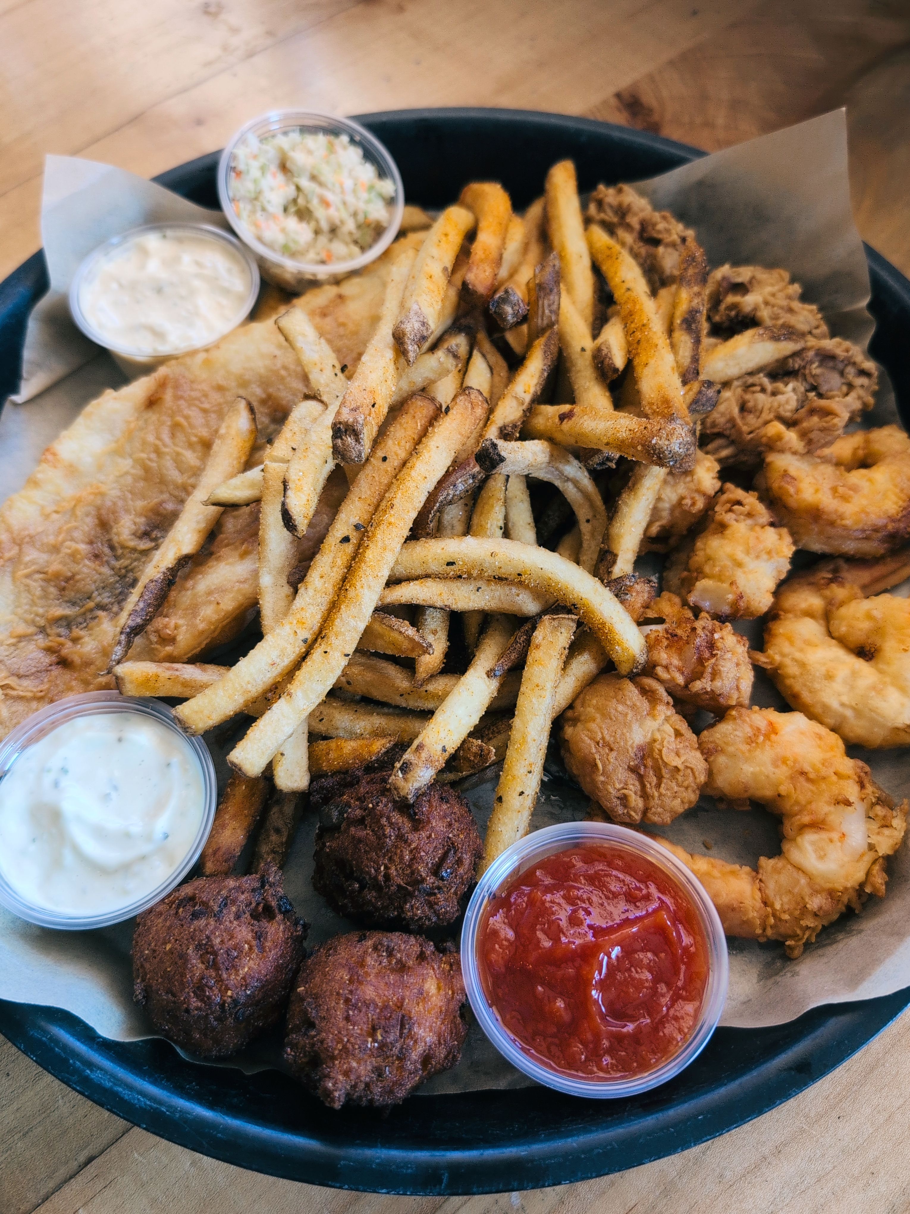 Delicious Southern Seafood Platter with Fries · Free Stock Photo