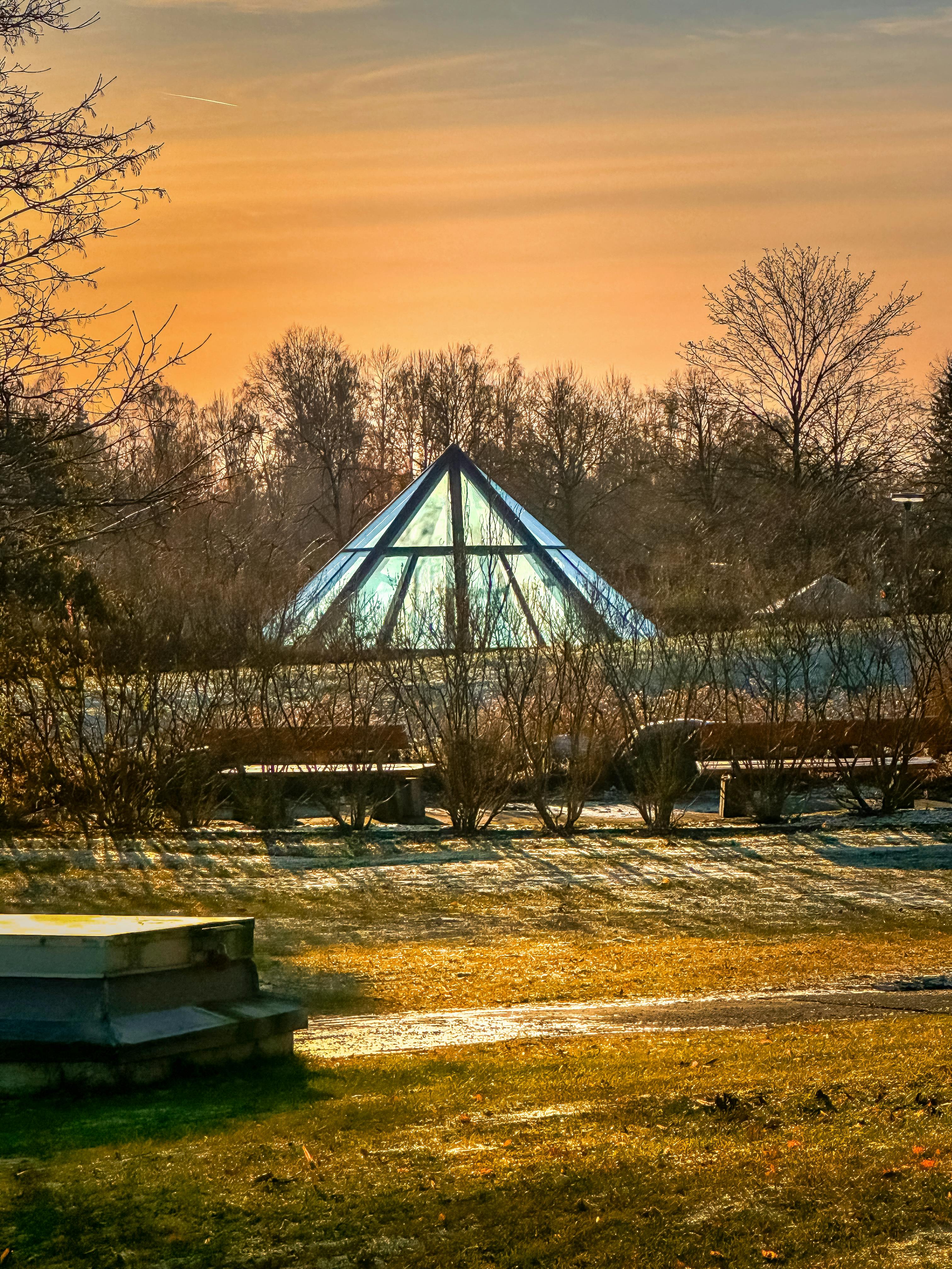 Glass Pyramid Structure at Sunset in Sweden · Free Stock Photo