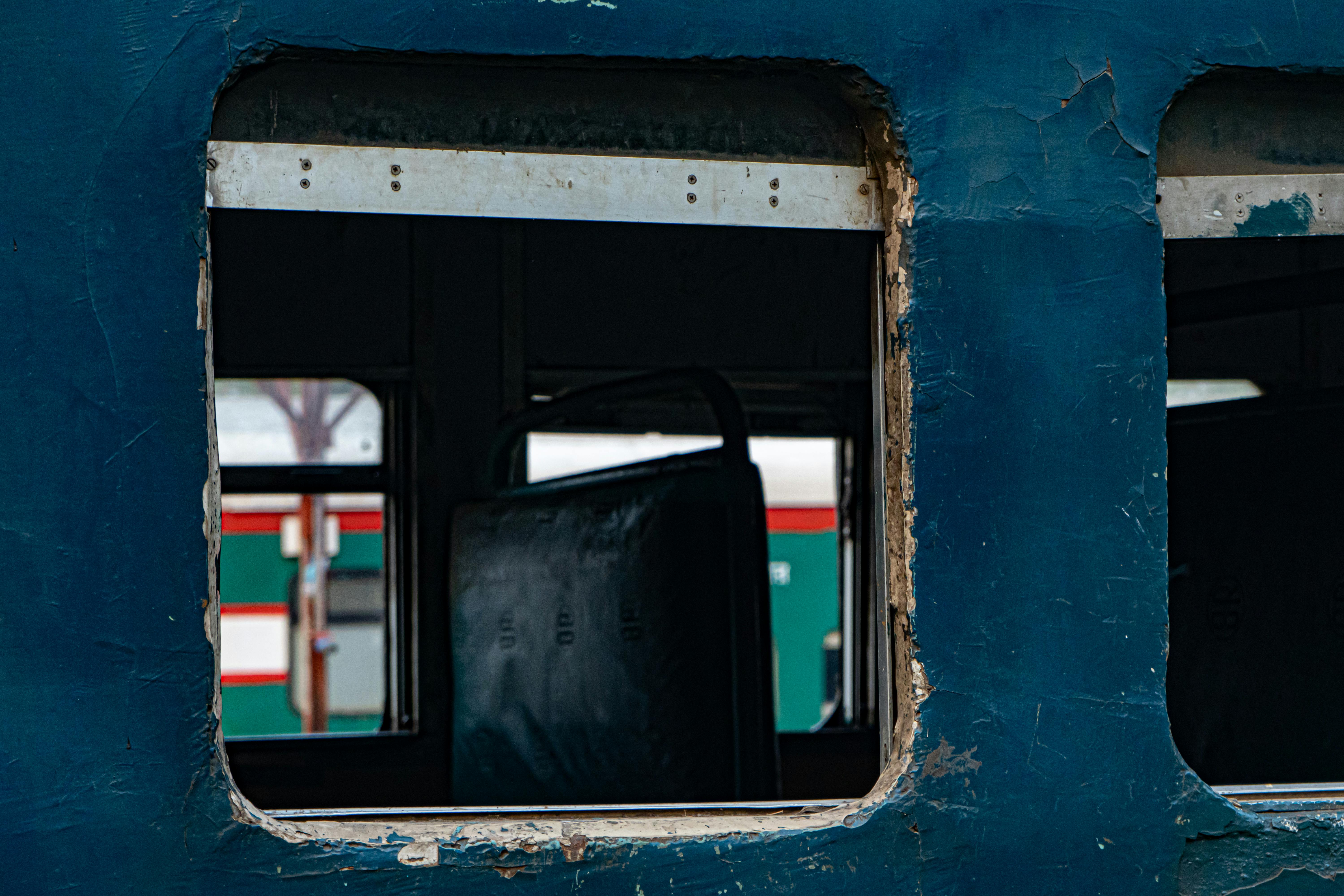 Close-up view of vintage train window frame · Free Stock Photo