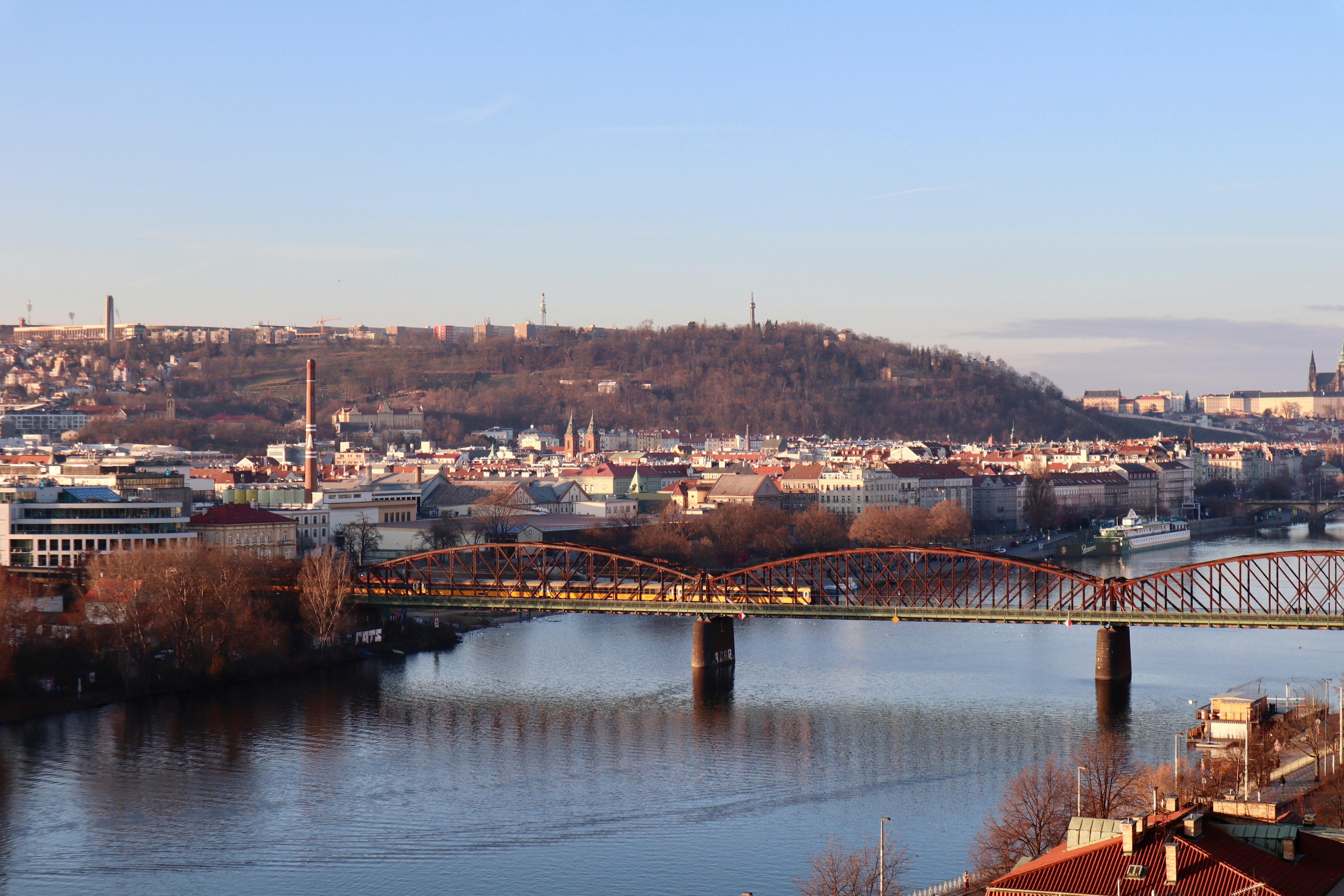 Prague View with Vltava River and Iron Bridge · Free Stock Photo