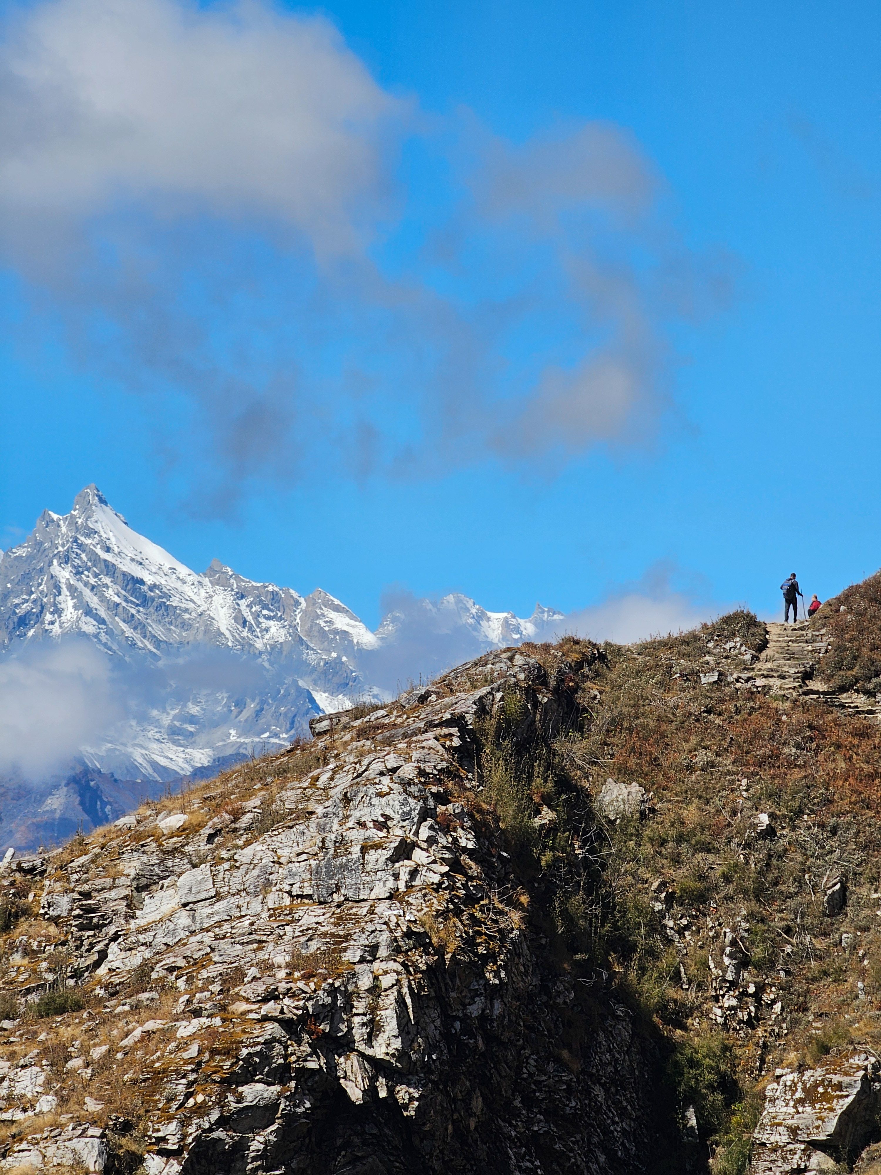 Hikers on Mountain Trail with Majestic Peak View · Free Stock Photo