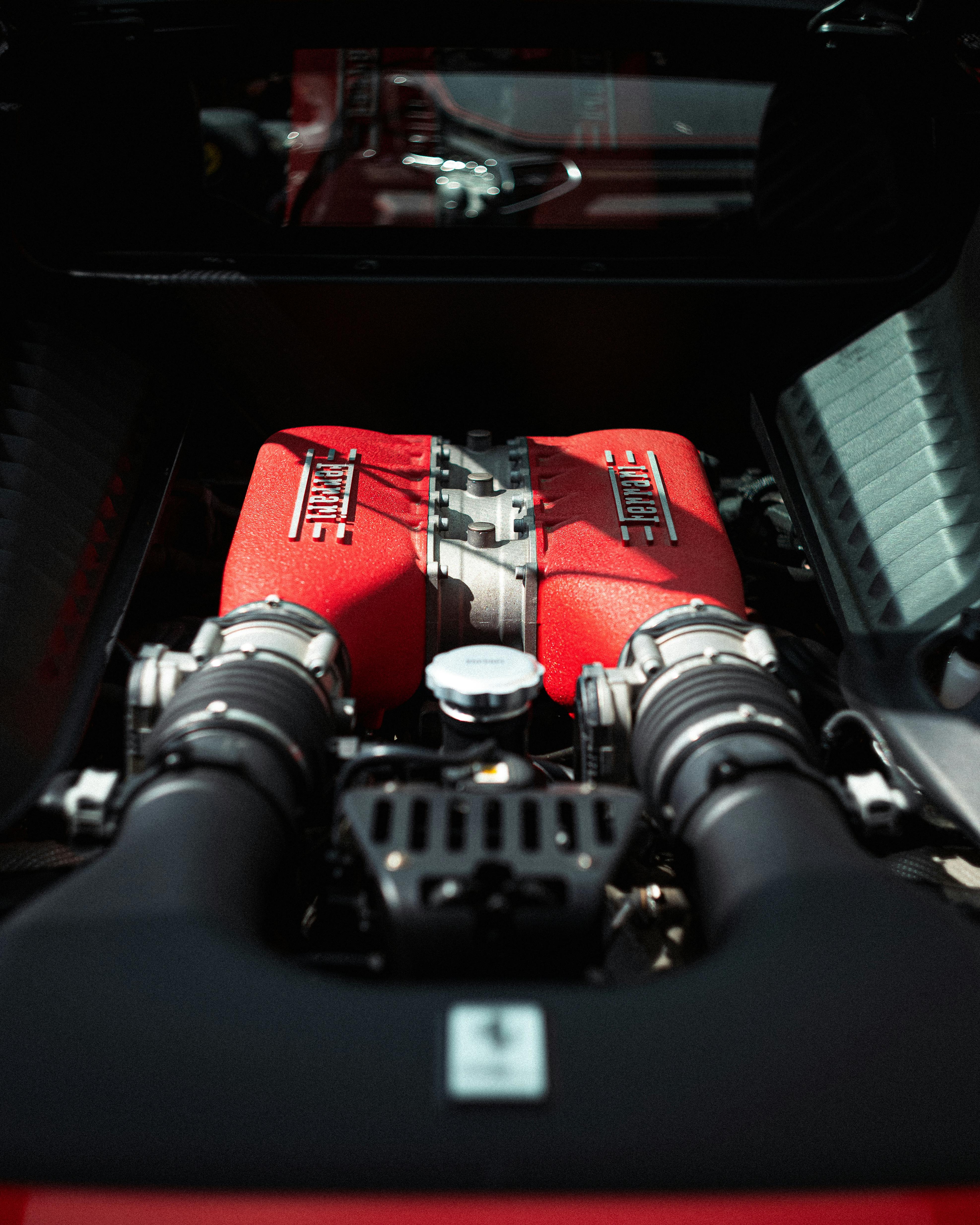 Close-Up of Powerful Red Ferrari Engine · Free Stock Photo