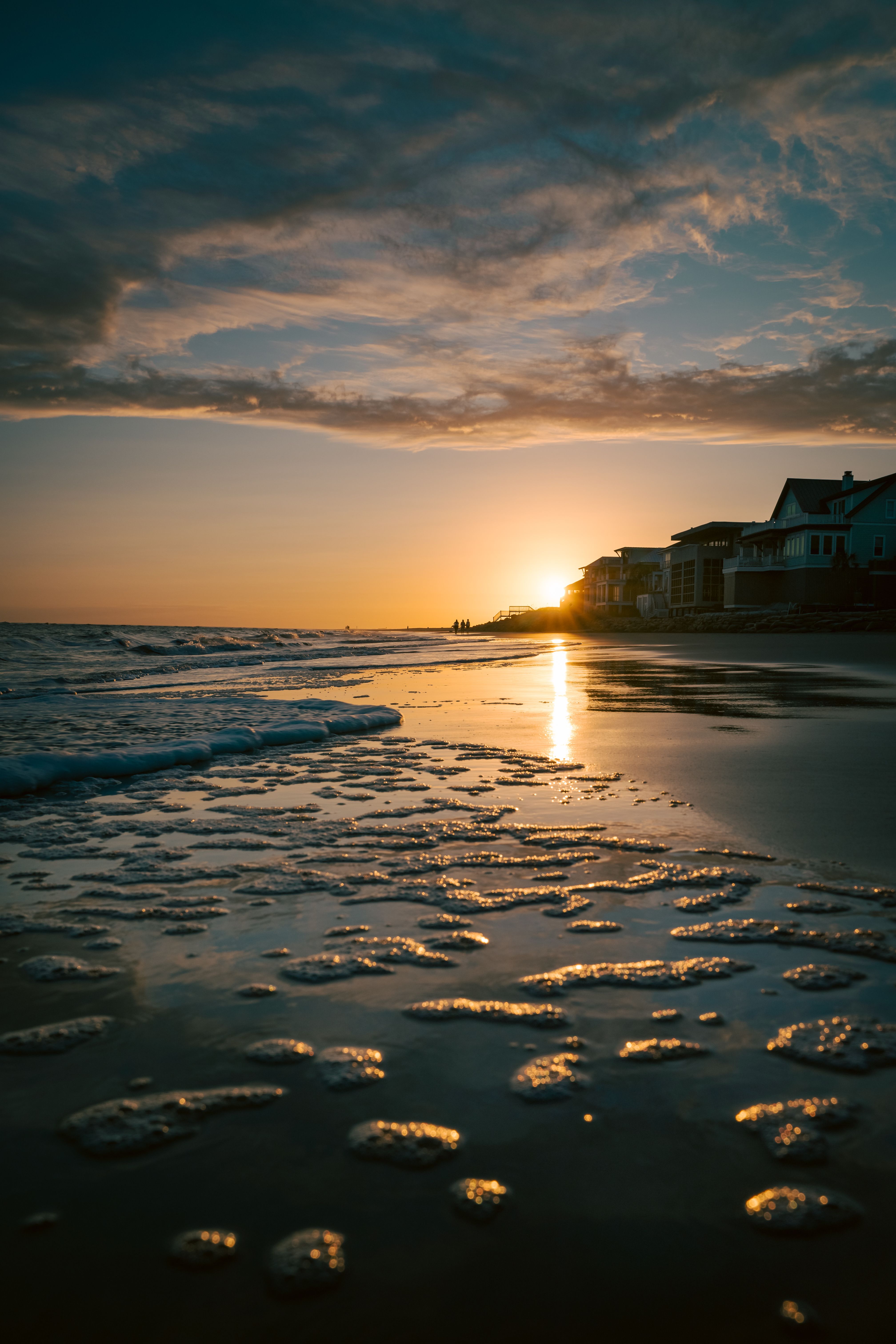 Scenic Beach Sunset with Reflective Tide · Free Stock Photo
