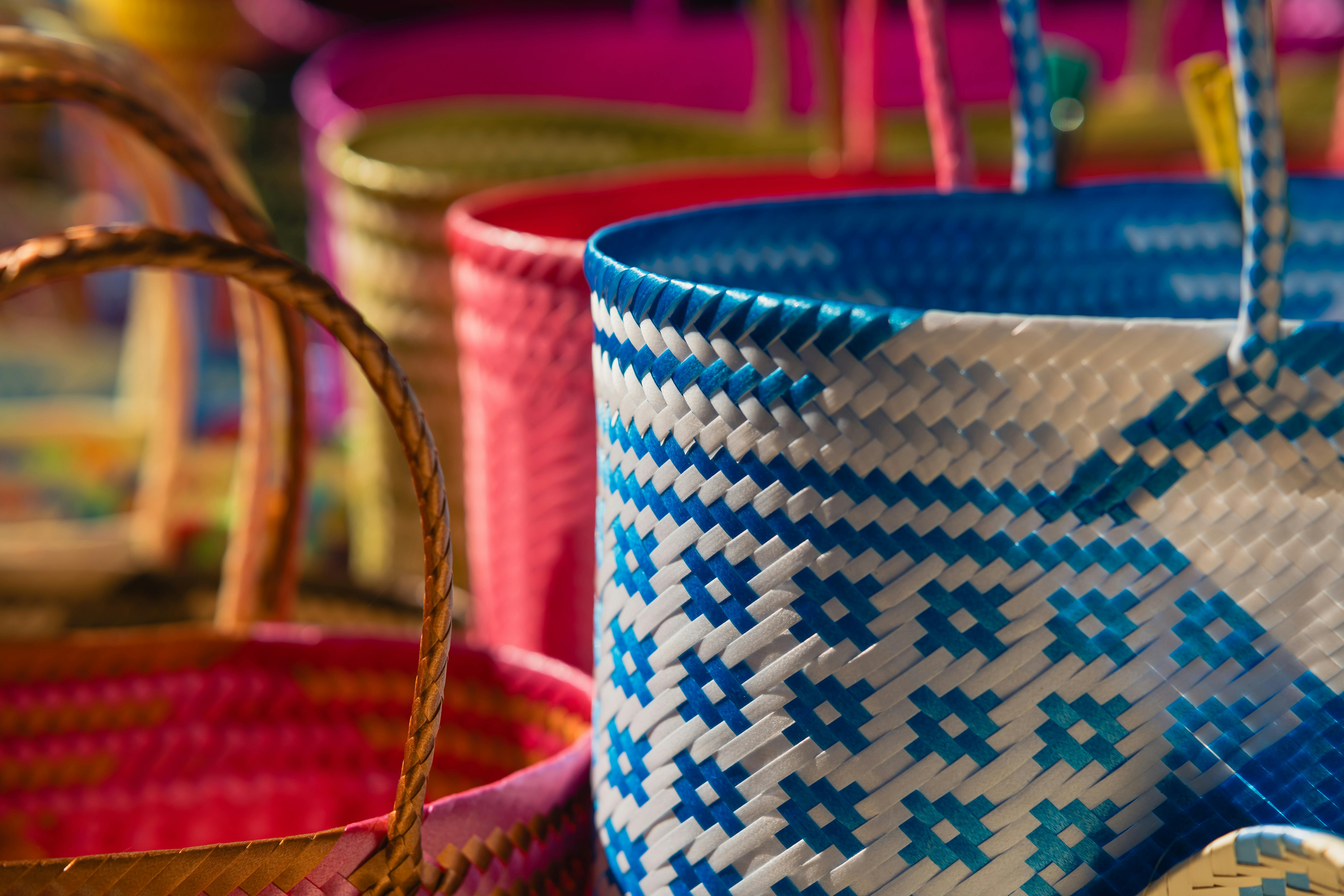 Colorful Handwoven Baskets in Sunlight · Free Stock Photo