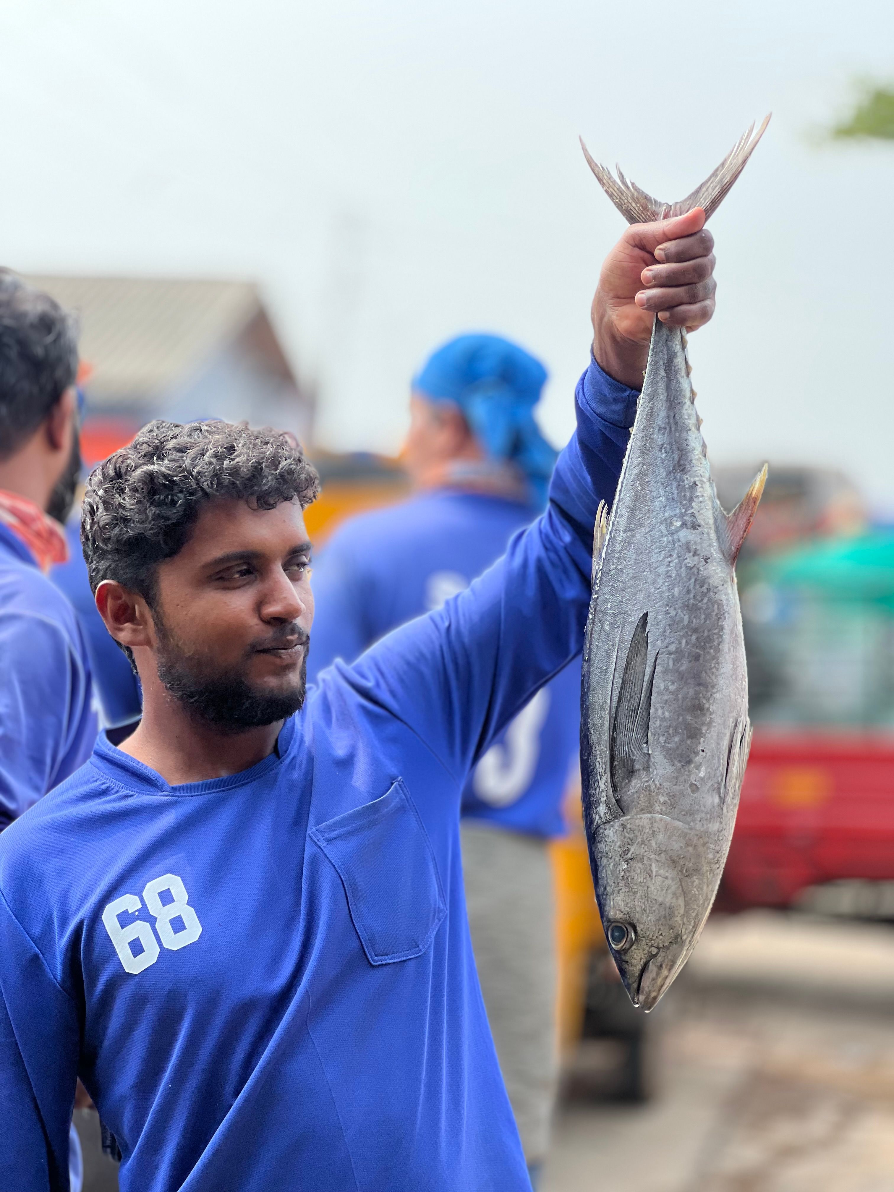 Fisherman Holding a Large Fish at Market · Free Stock Photo