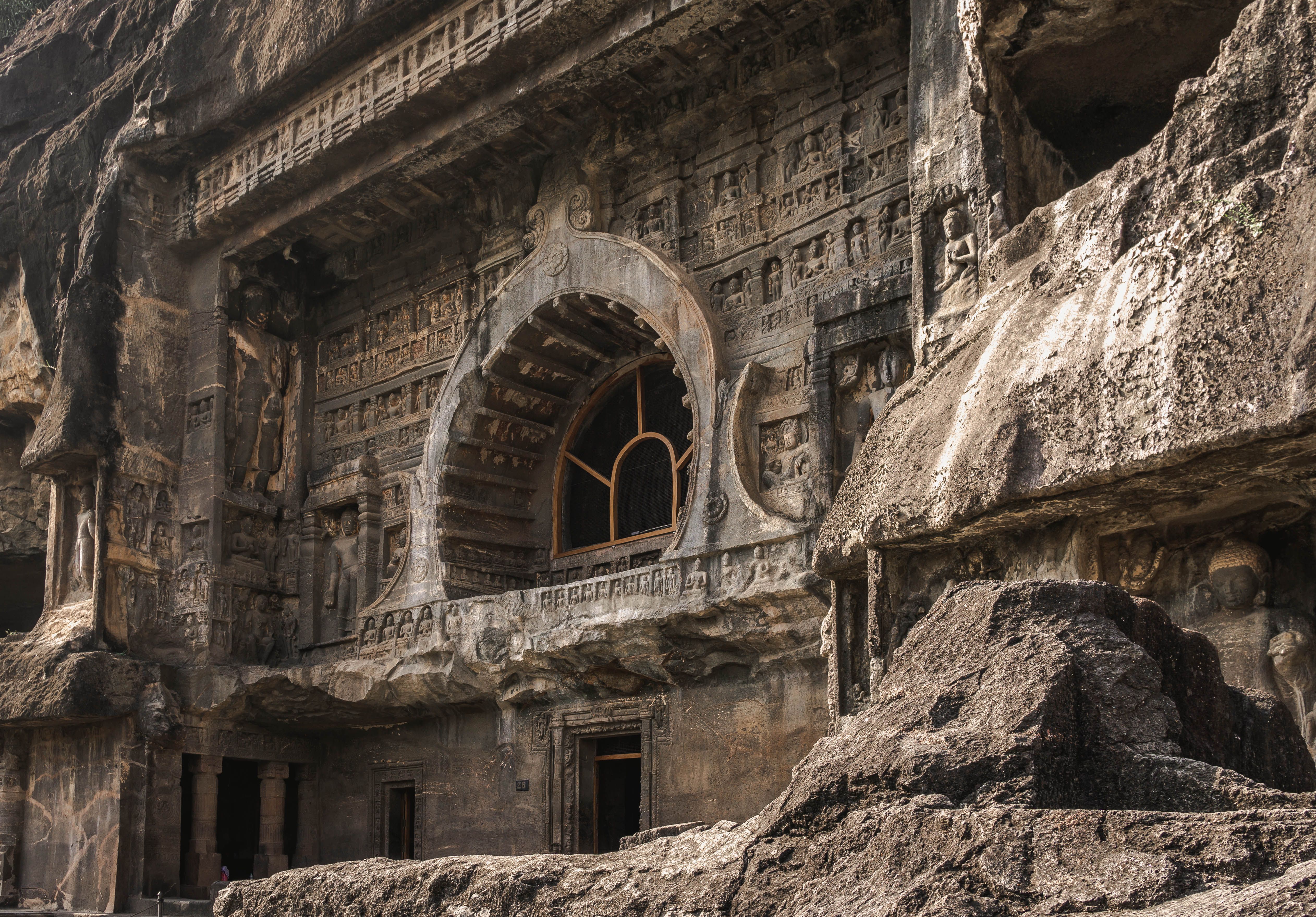 Ancient Ajanta Caves Facade in Maharashtra · Free Stock Photo