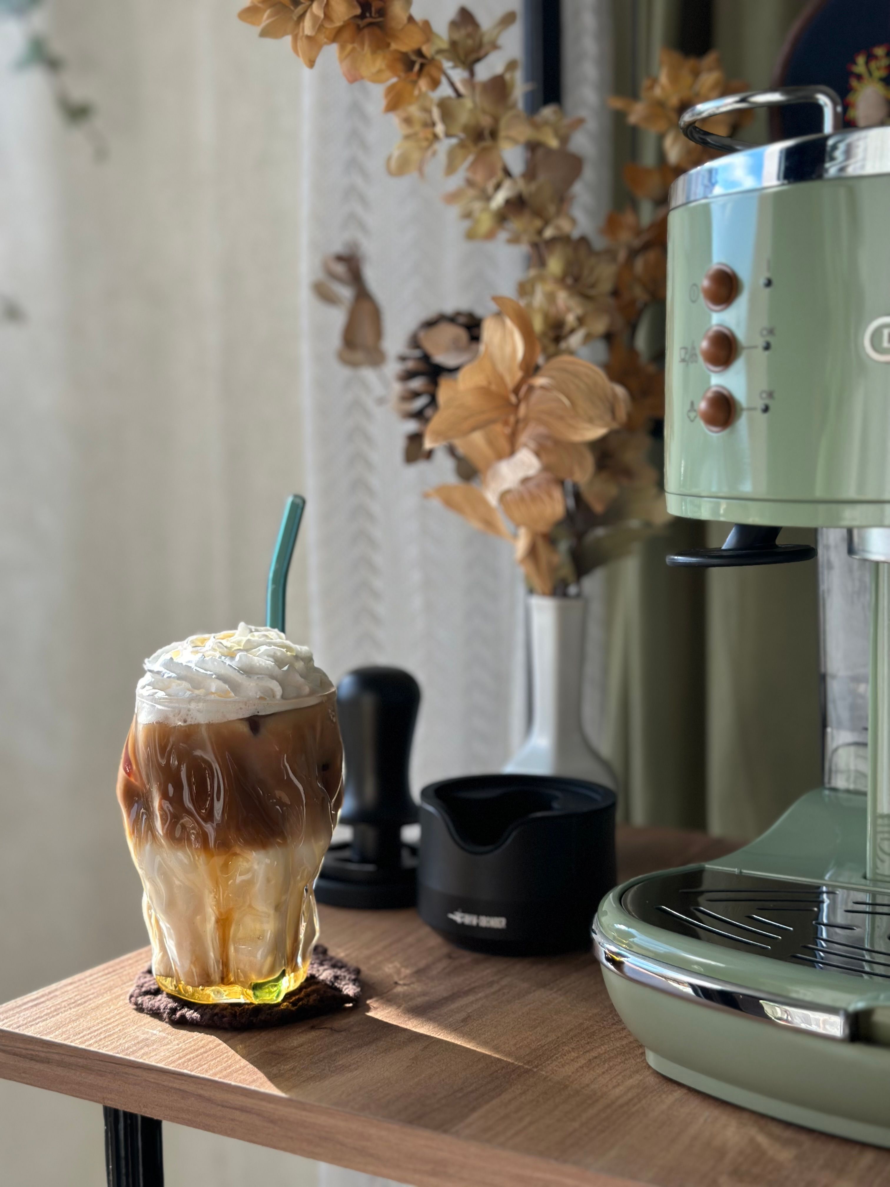 Stylish Coffee Machine with Iced Cappuccino on Table · Free Stock Photo