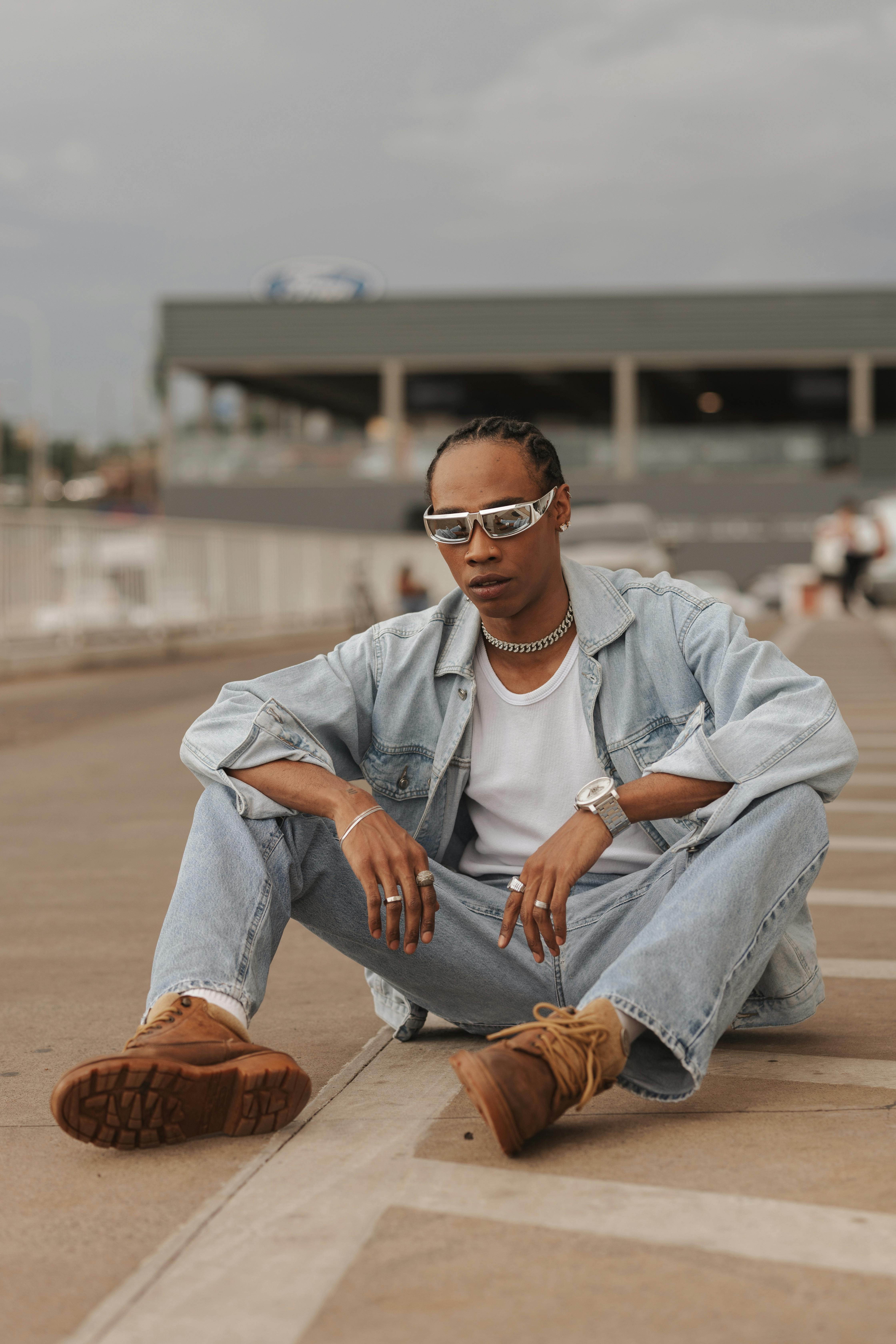 Stylish Young Adult in Denim Outfit Outdoors · Free Stock Photo
