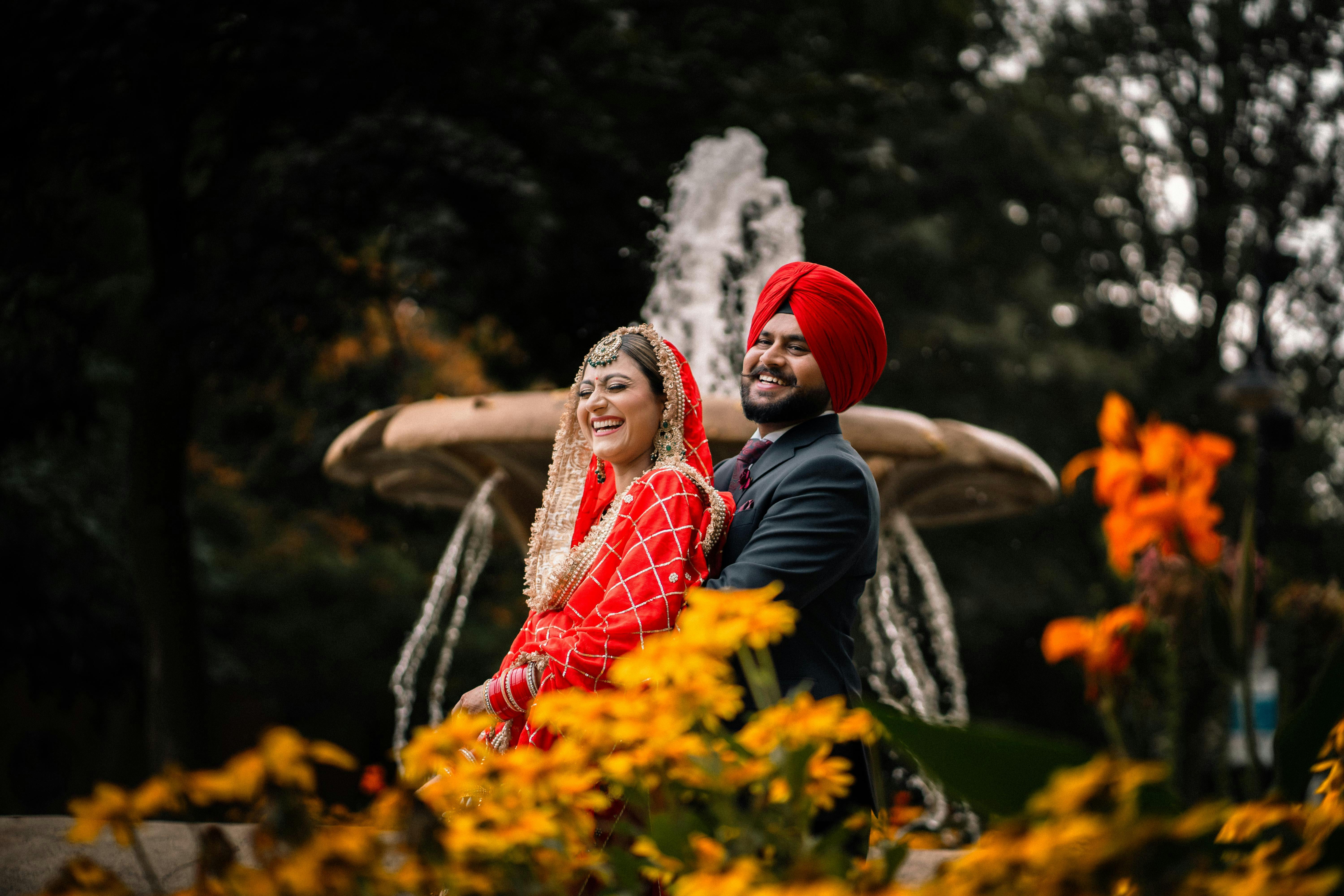 Joyful Sikh Wedding Couple by Brampton Fountain · Free Stock Photo