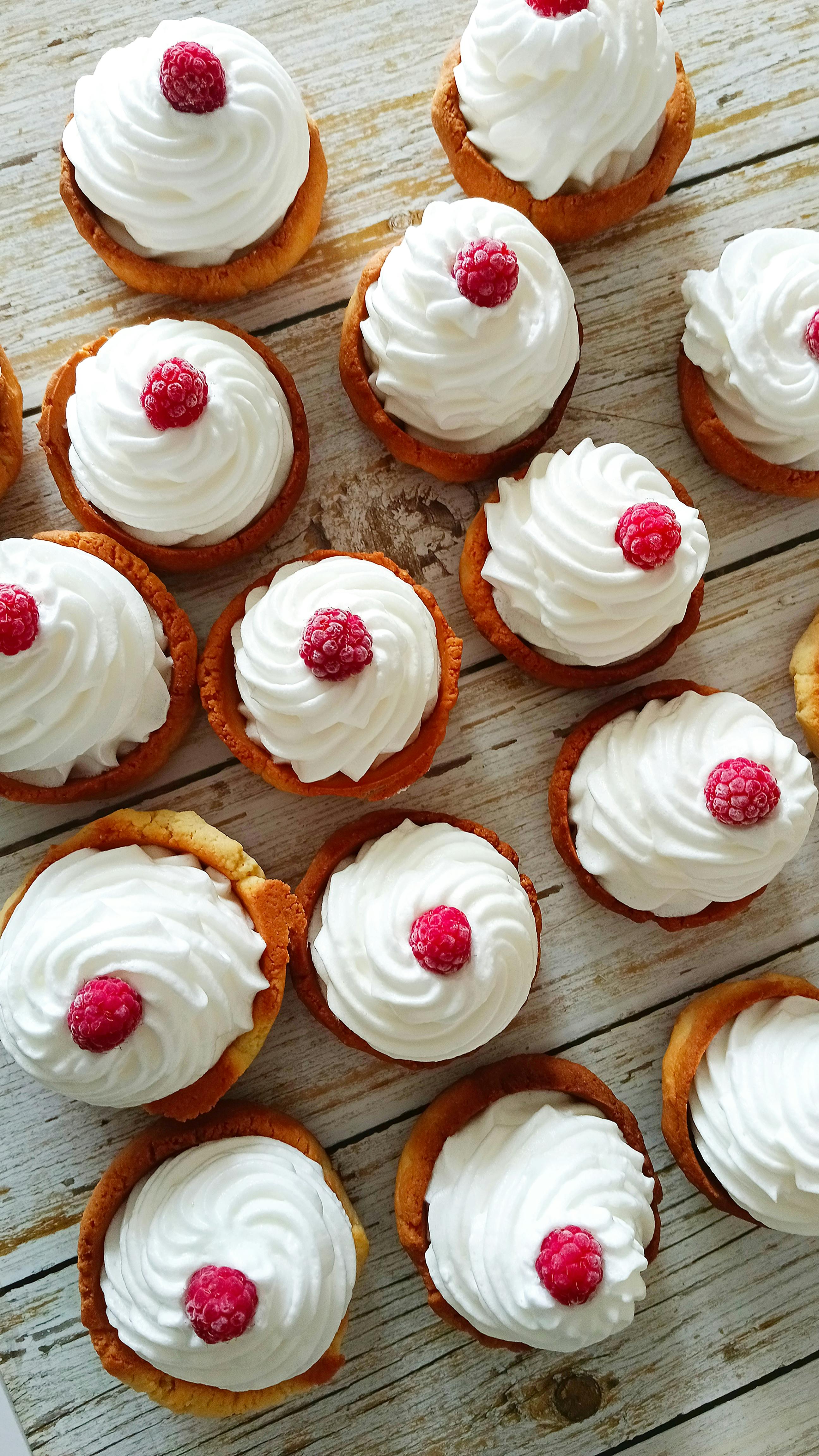 Delicious Raspberry Tartlets with Whipped Cream · Free Stock Photo