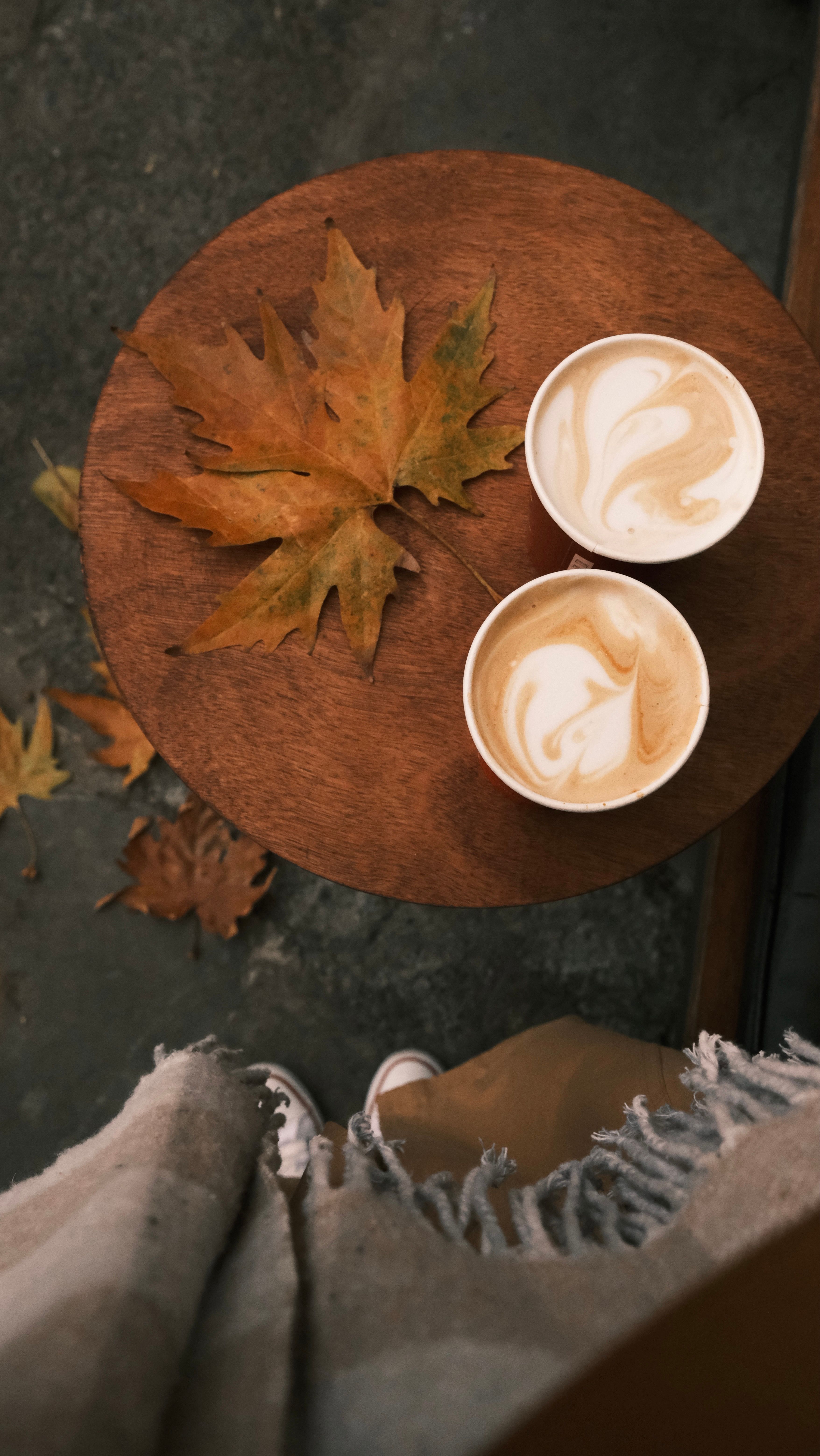 Cozy Autumn Coffee with Latte Art on Wooden Table · Free Stock Photo