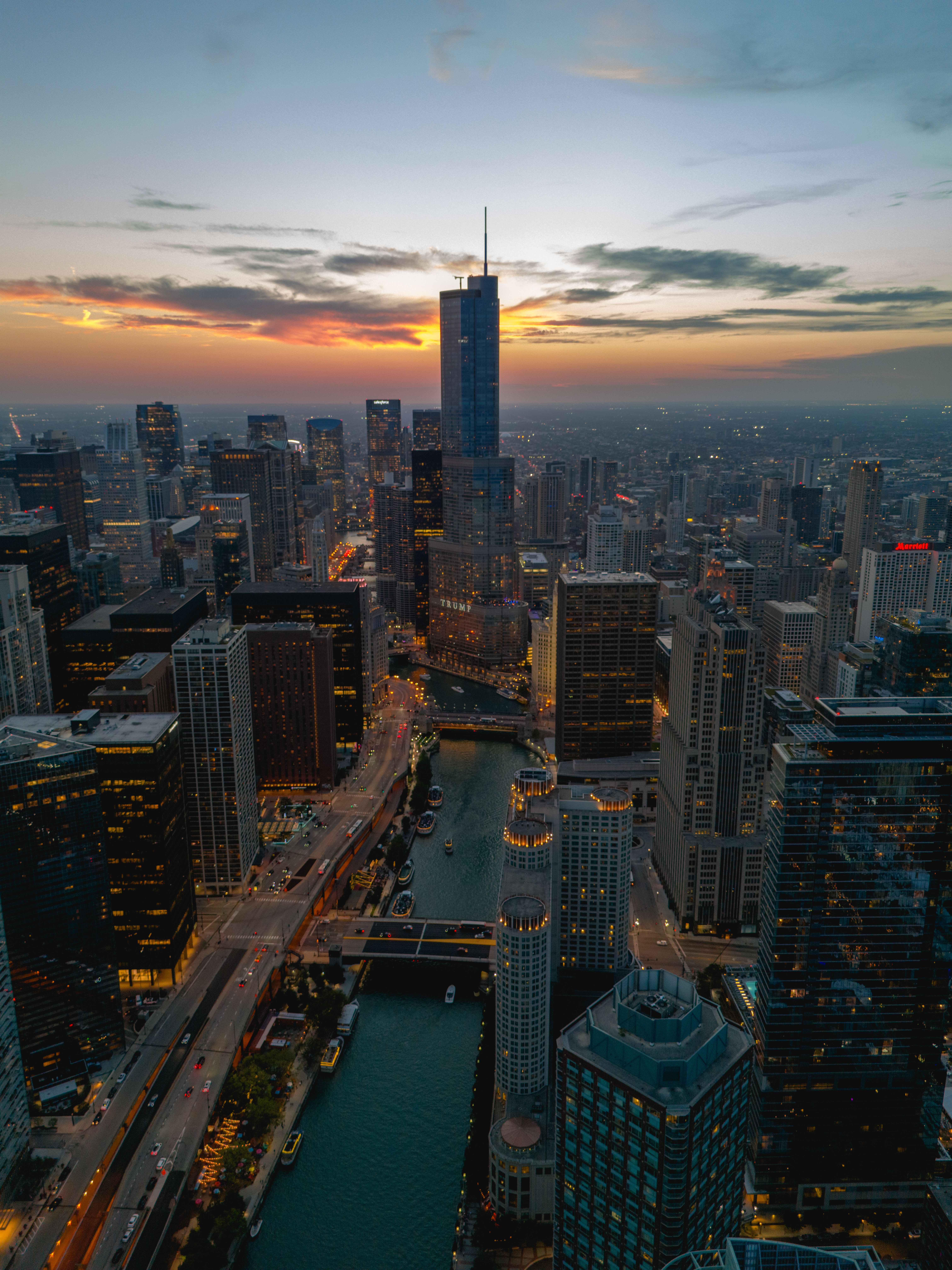 Aerial View of Downtown Chicago at Dusk · Free Stock Photo